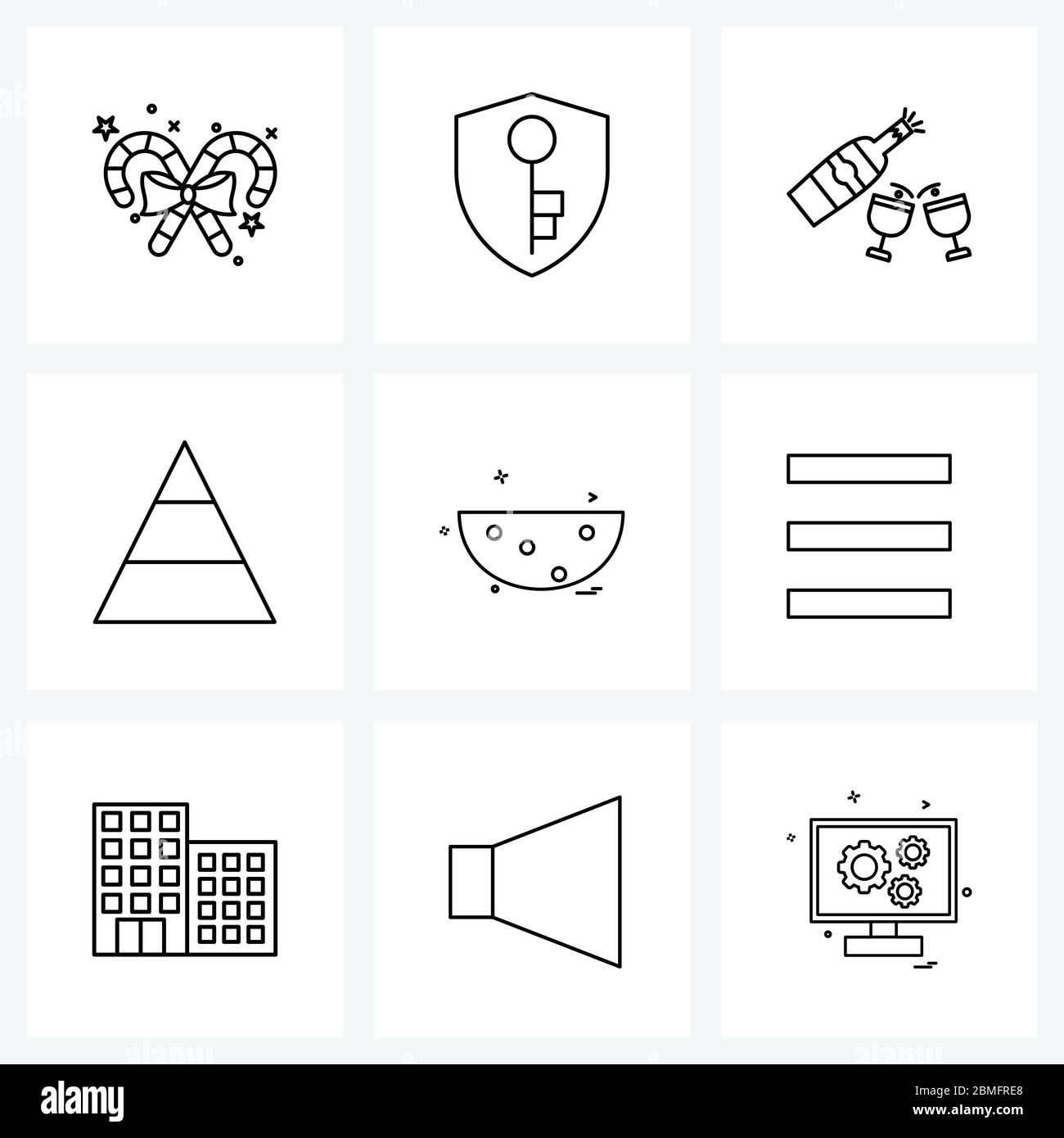 Einfacher Satz von 9 Linien Symbole wie Lebensmittel, Statik, Getränke ...