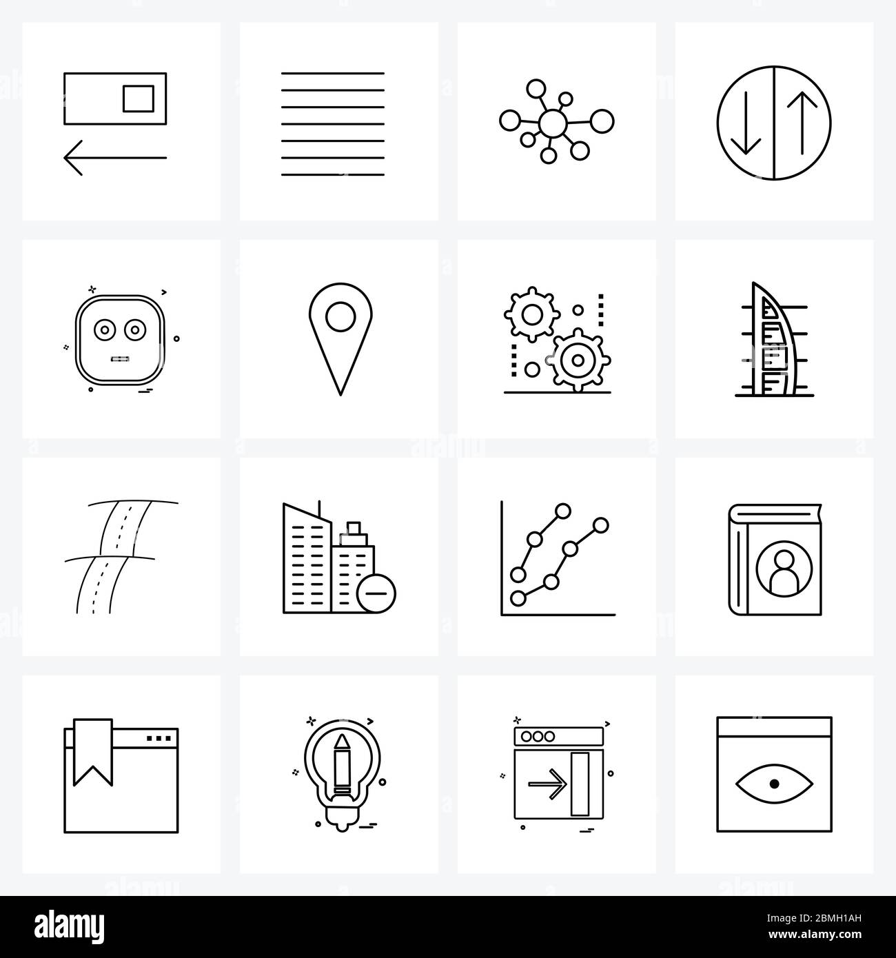 Mobile UI Line Icon Set von 16 modernen Piktogrammen von Emoji, up down ...