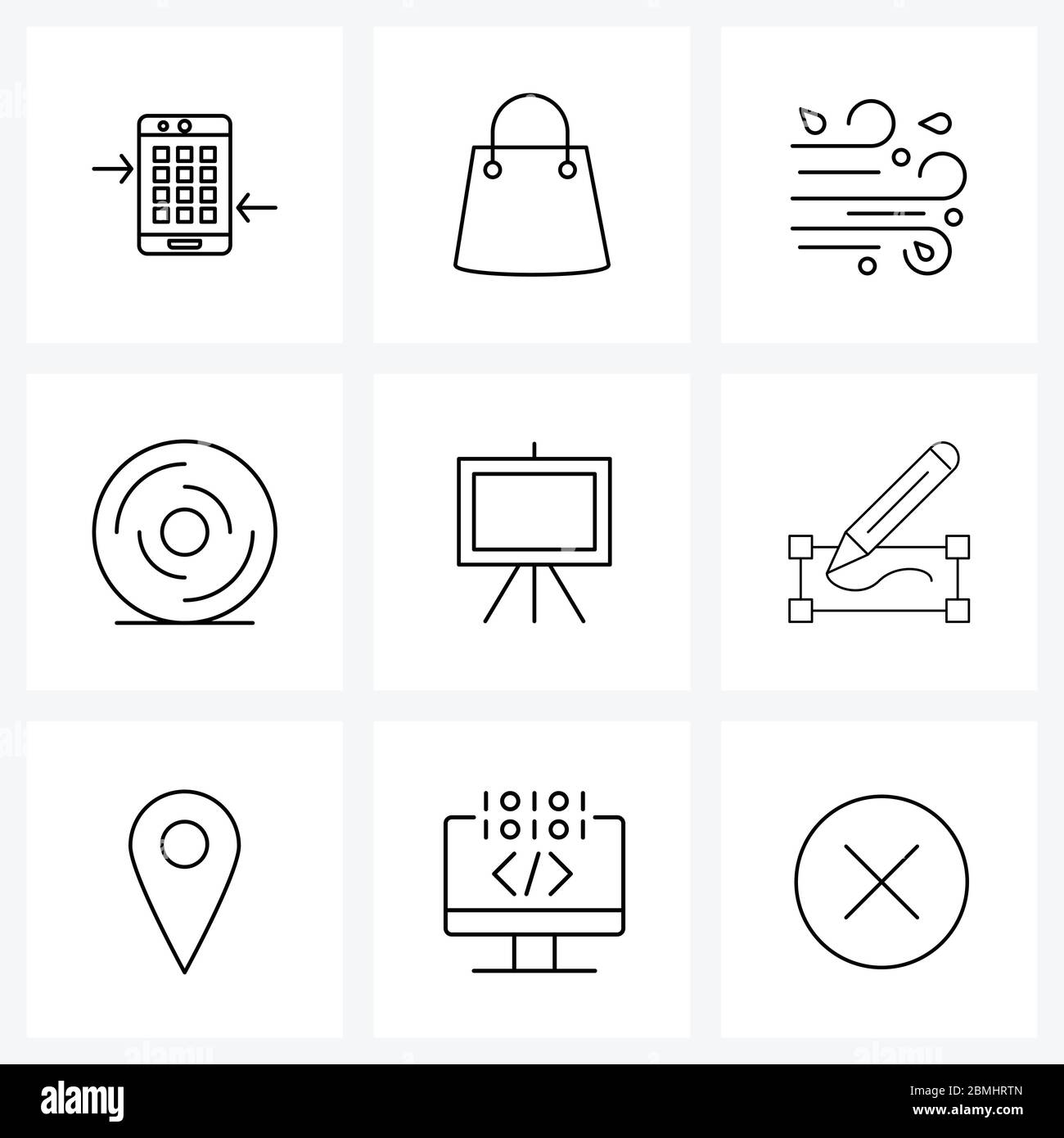 Stock Vektor-Symbol Satz von 9 Linien-Symbole für Kontrolle ...