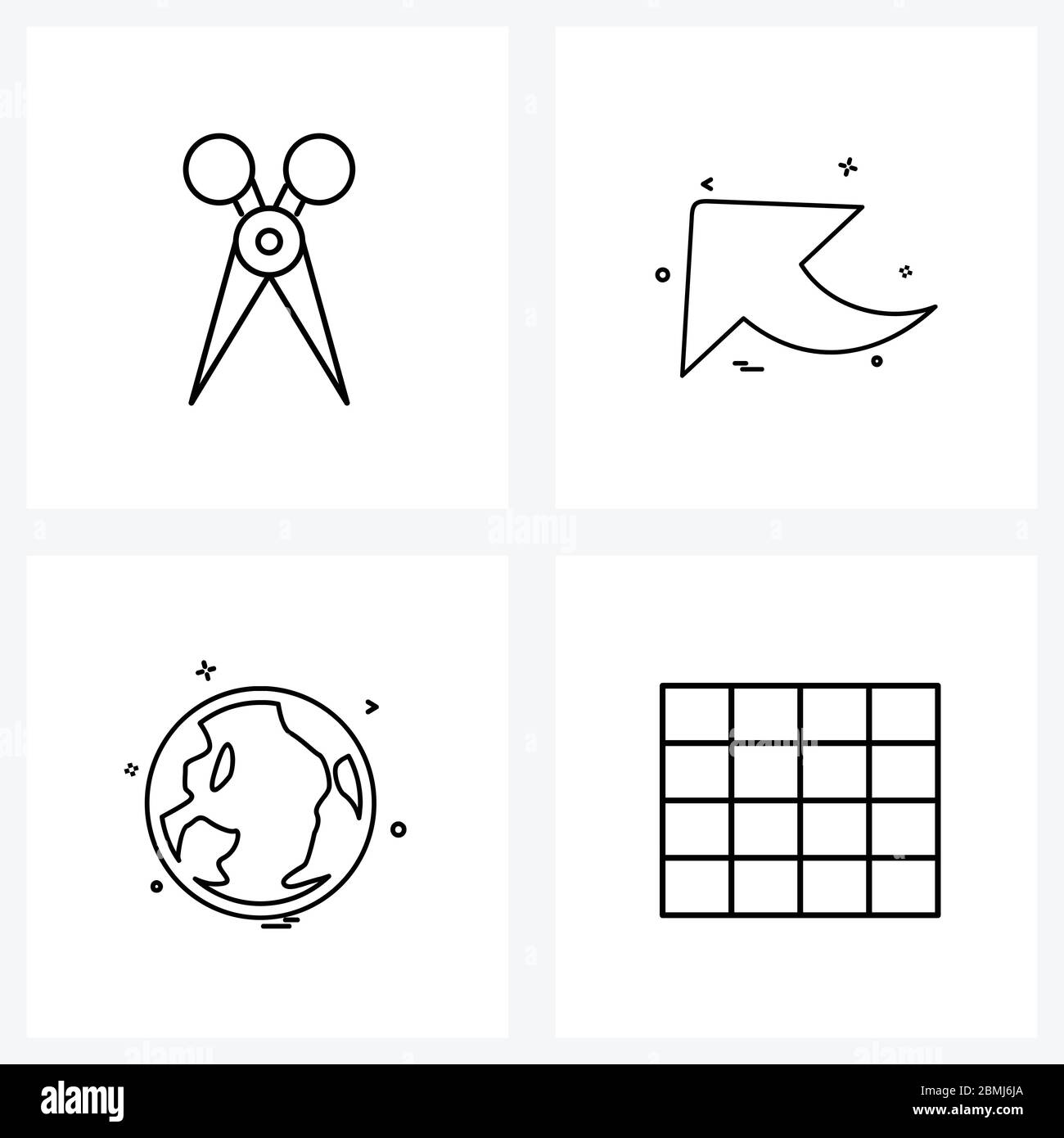 Set von 4 Modern Line Icons von Schnitt, Karte, Schere, Zeiger, Erde ...