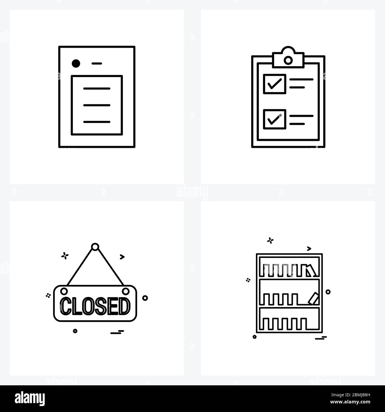 Satz von 4 Linien-Symbol-Zeichen und Symbole von Telefon, Brett, Text ...