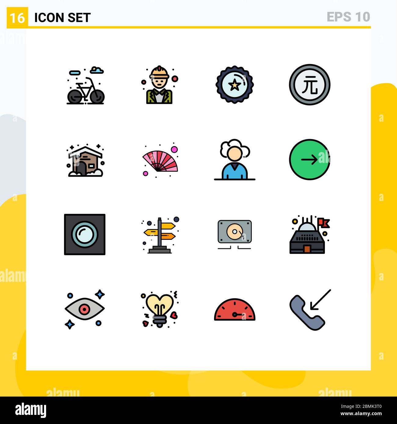 Piktogramm-Set von 16 einfachen flachen Farbe gefüllten Linien von zu ...