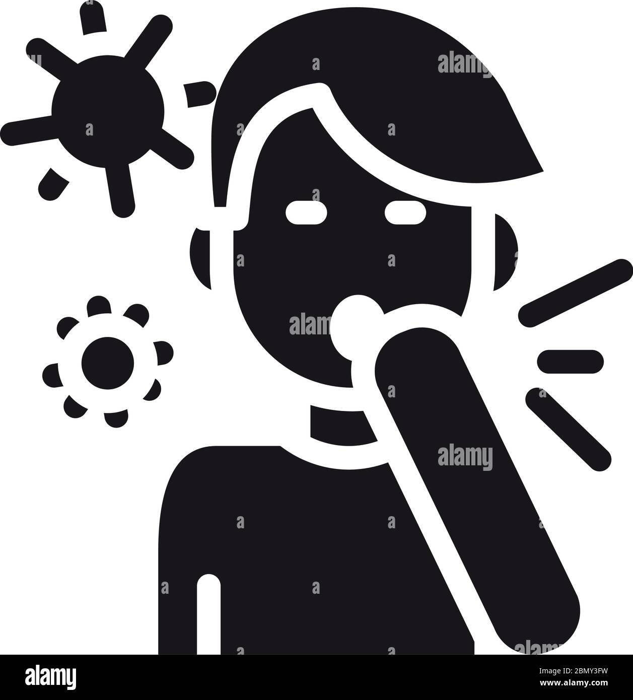 Cartoon Mann husten Symbol über weißem Hintergrund, Silhouette Stil ...