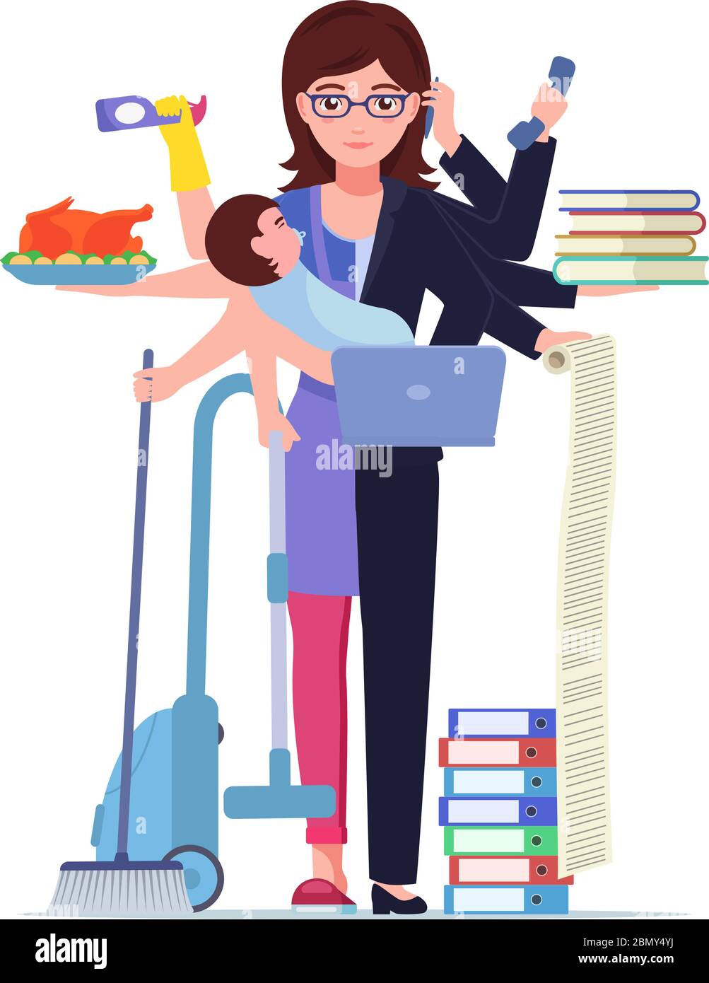 Beschäftigte Frau Mutter. Vektor Illustration Cartoon Charakter Single ...