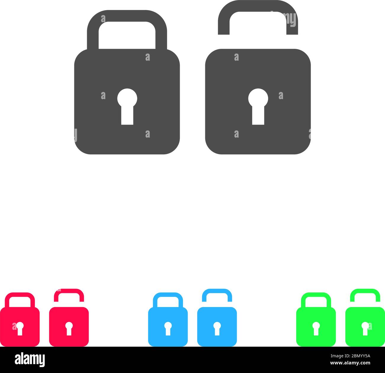 Symbol für Sperre und Entsperrung flach. Farbpiktogramm auf weißem ...