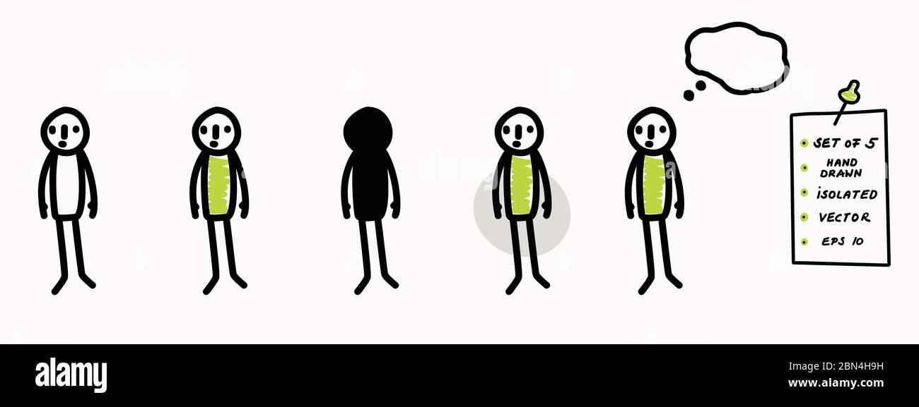 Hand gezeichnete Stock Figur Denken Pose. Konzept der Überlegung ...
