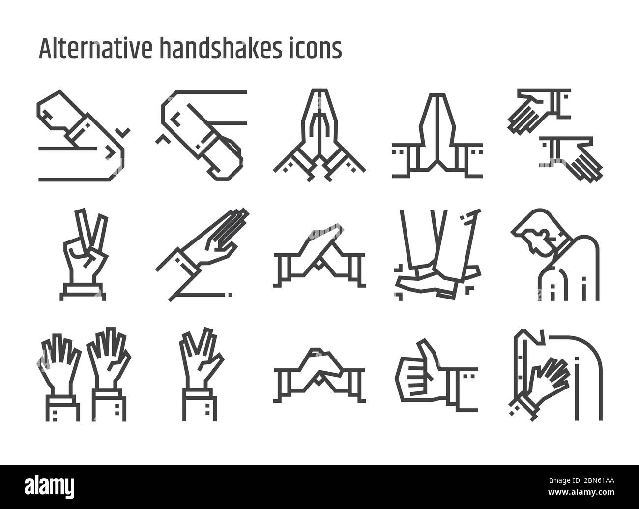 Alternative Handshake-Linien-Symbole Vektorset. Kreative Begrüßung ...