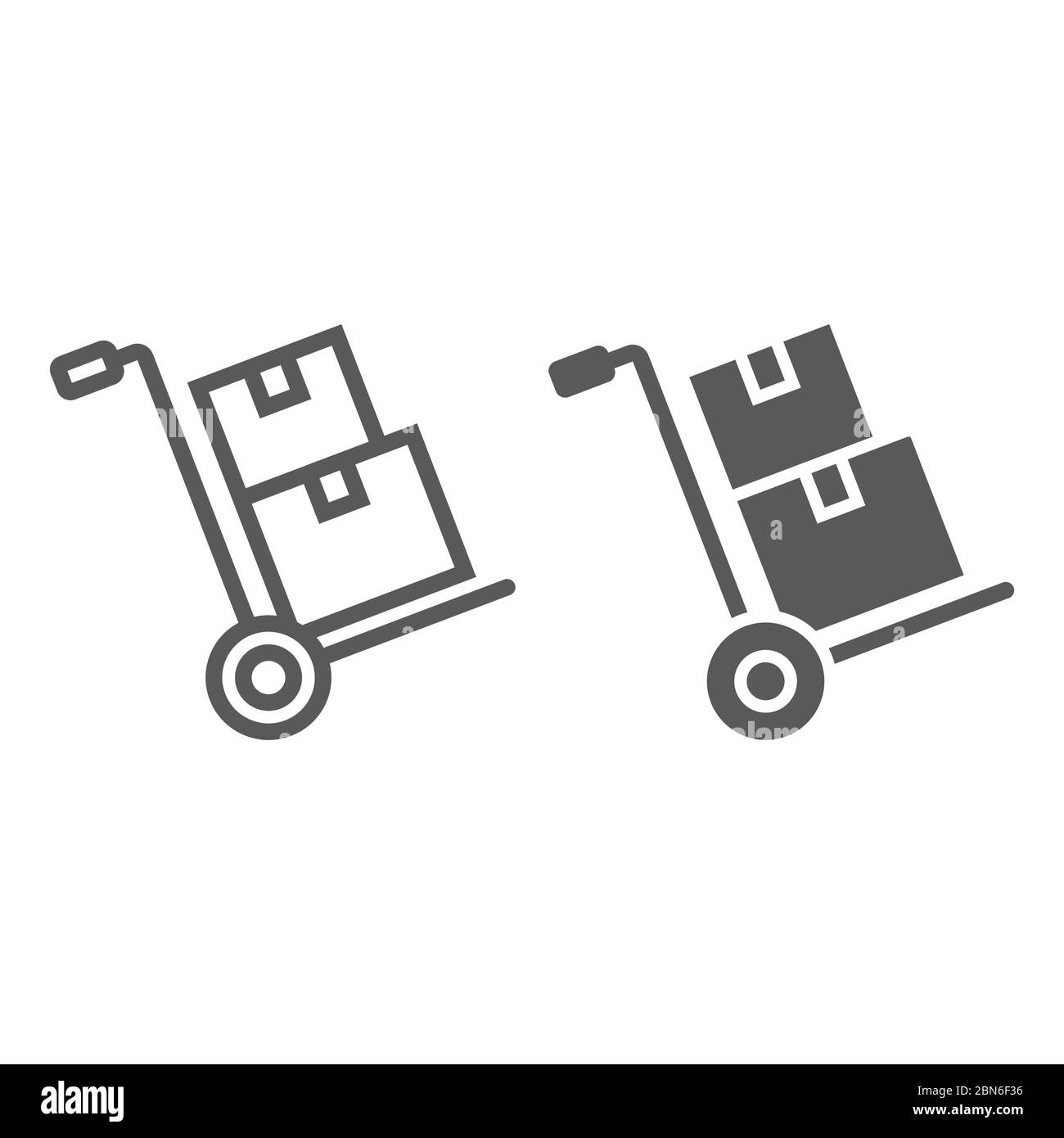 Handwagen mit Kartonschachteln Linie und Glyph-Symbol, Logistik und ...