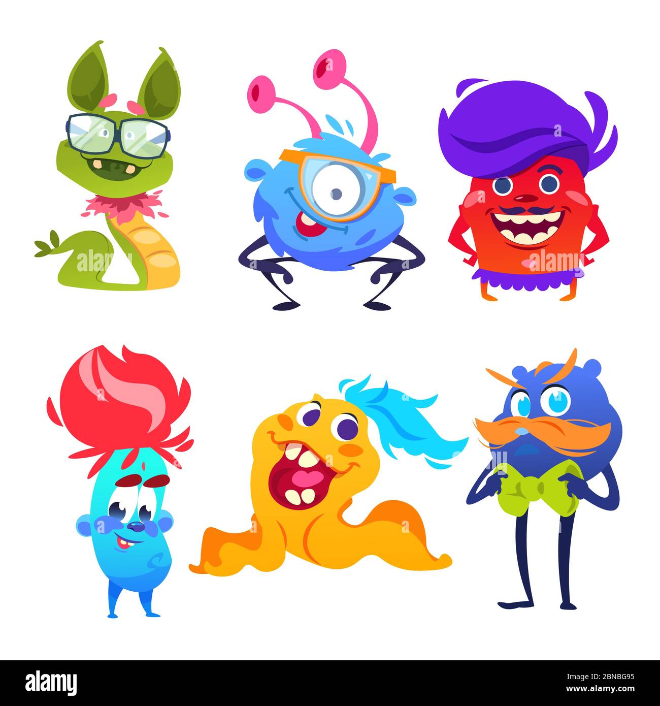 Niedliche Monster. Glücklich Cartoon Mutant und Kobold Spielzeug ...