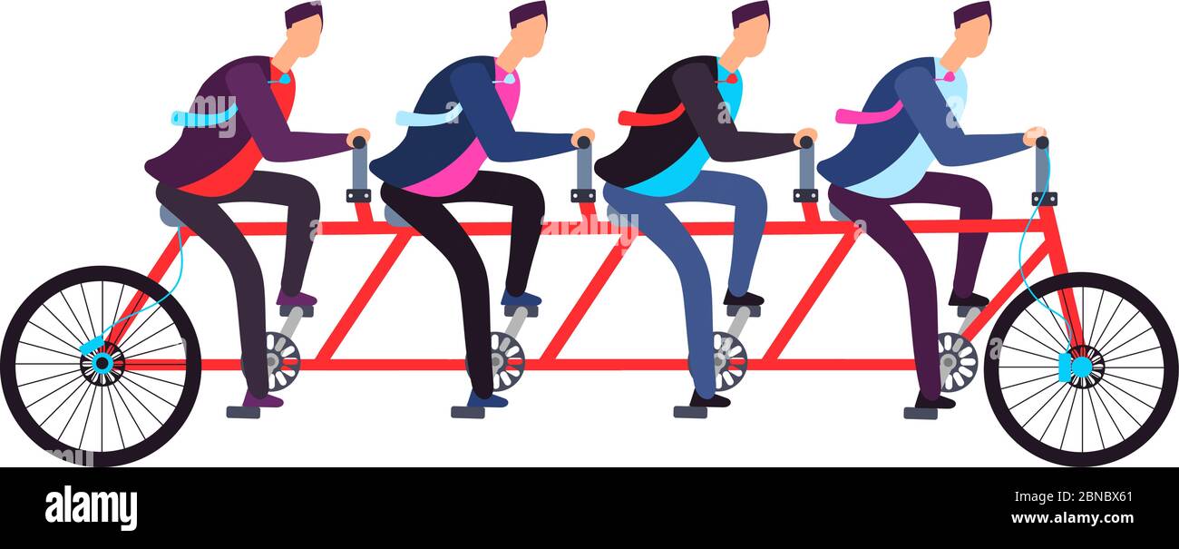Geschäftsleute, die auf Tandemfahrrädern fahren. Teamkoordination ...