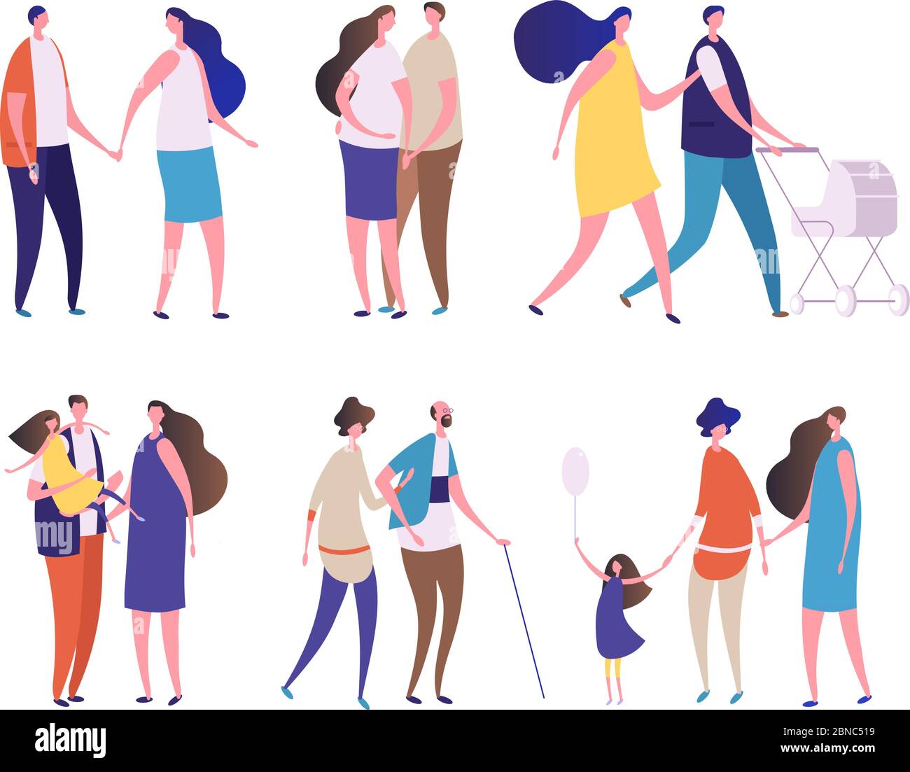 Familienzeichen. Junge Leute, Papa Mama, Opa Oma, Kinder und Jugendliche. Eltern Kinder ...