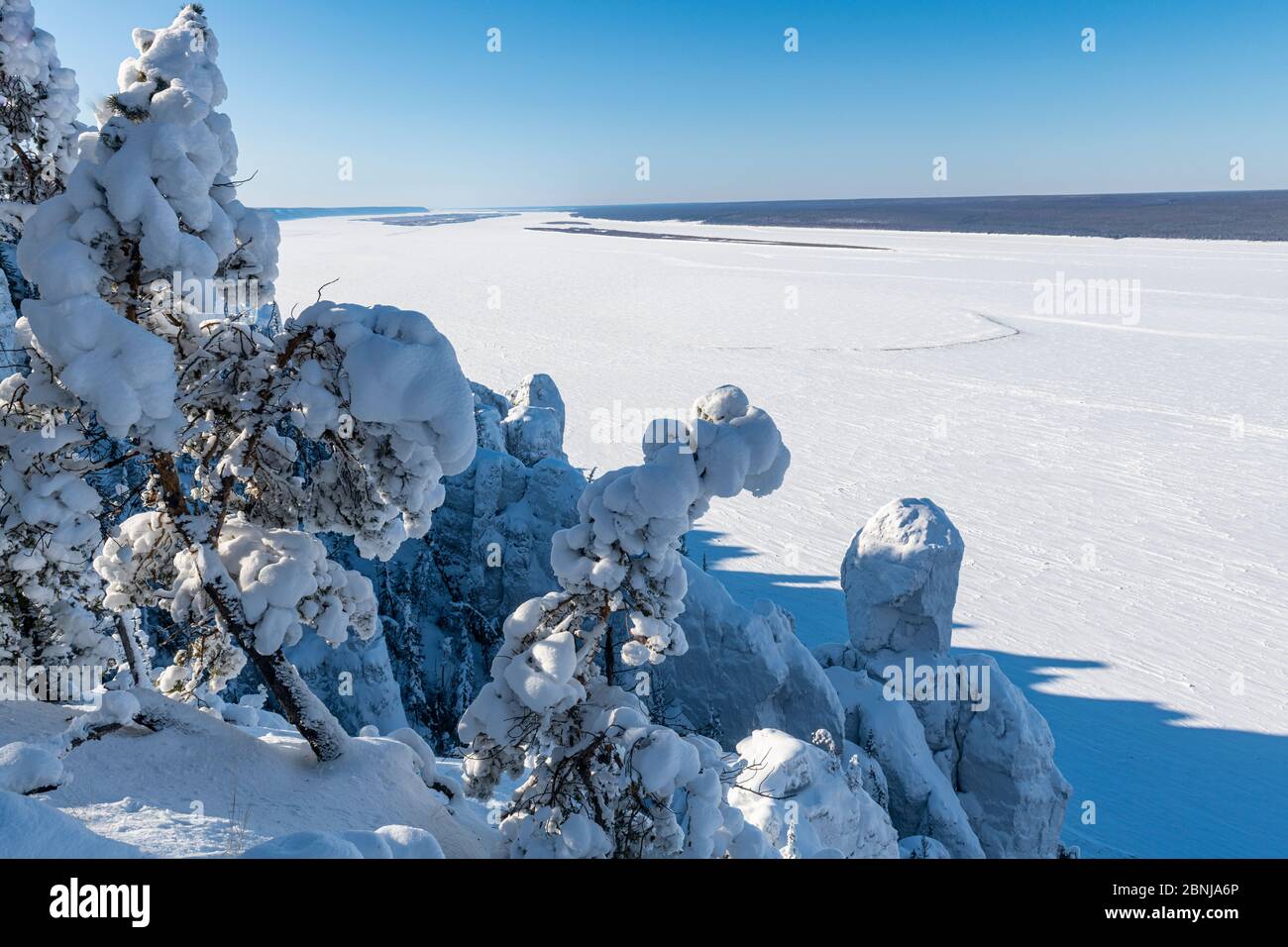 Blick über Lena Säulen und den Fluss Lena, UNESCO-Weltkulturerbe, Sakha ...