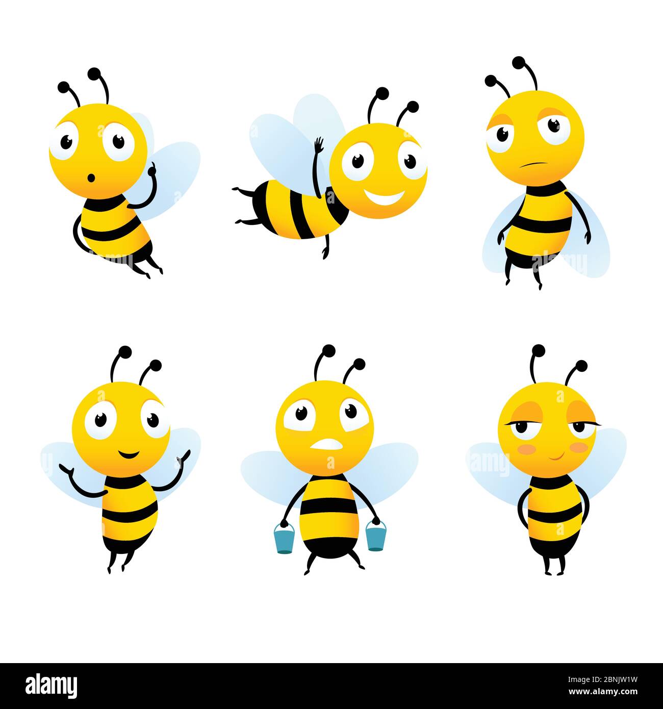 Verschiedene Comic-Figuren von Bienen mit Honig Stock-Vektorgrafik - Alamy