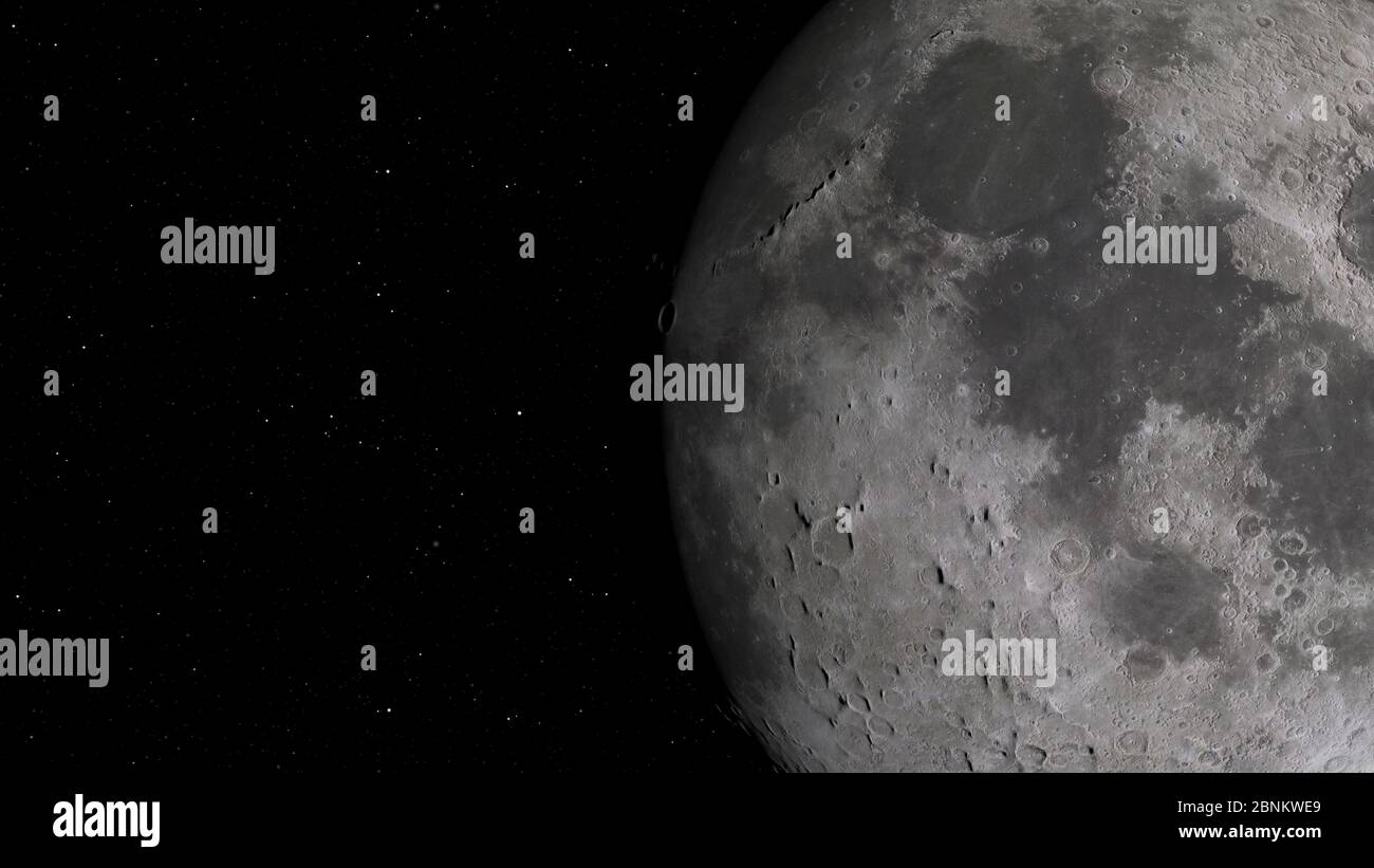 3D-Rendering der Mondbahn. Der Mond vor dem Hintergrund des Weltraums ...