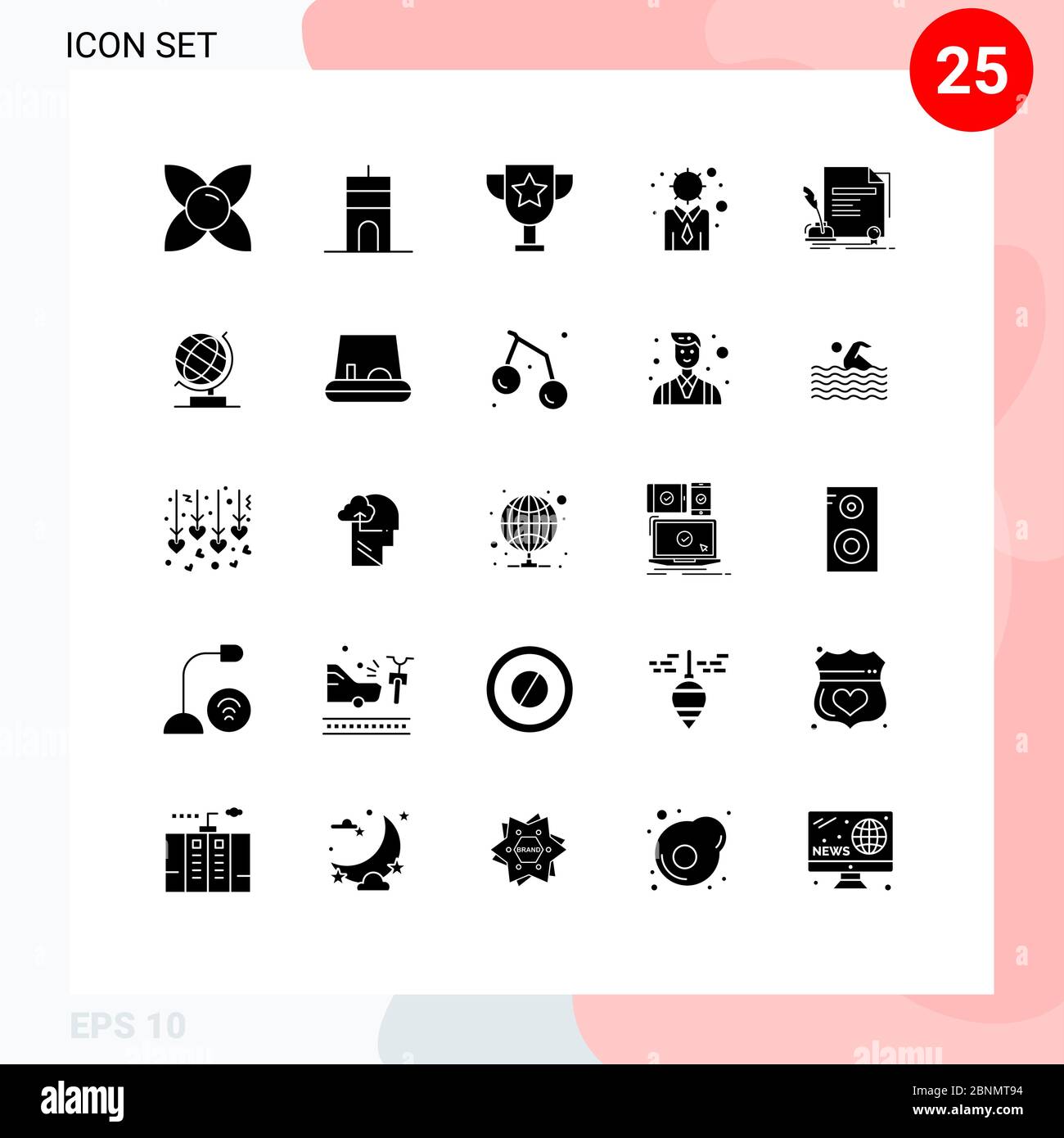 Piktogramm Set von 25 einfachen Solid Glyphen von Dokument, Vertrag ...