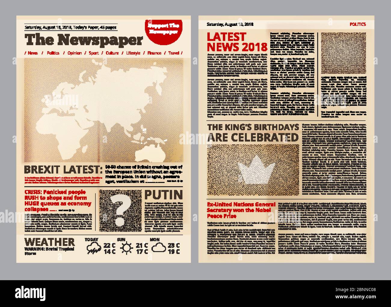 Alte Zeitung. Vintage antikes Papier von Magazinseiten mit Bearbeitung ...