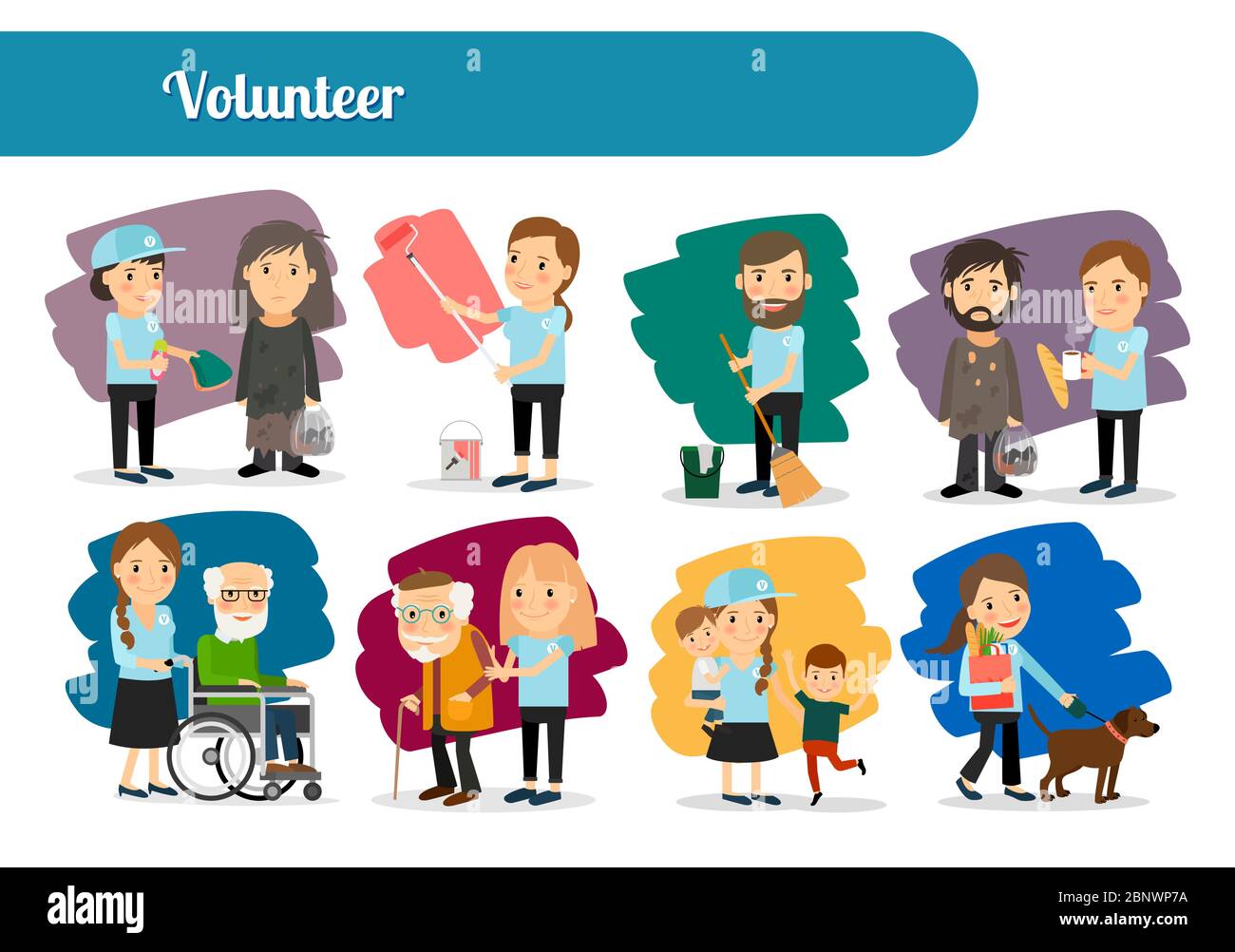 Freiwillige Zeichen große Symbole gesetzt. Vektorgrafik Stock ...