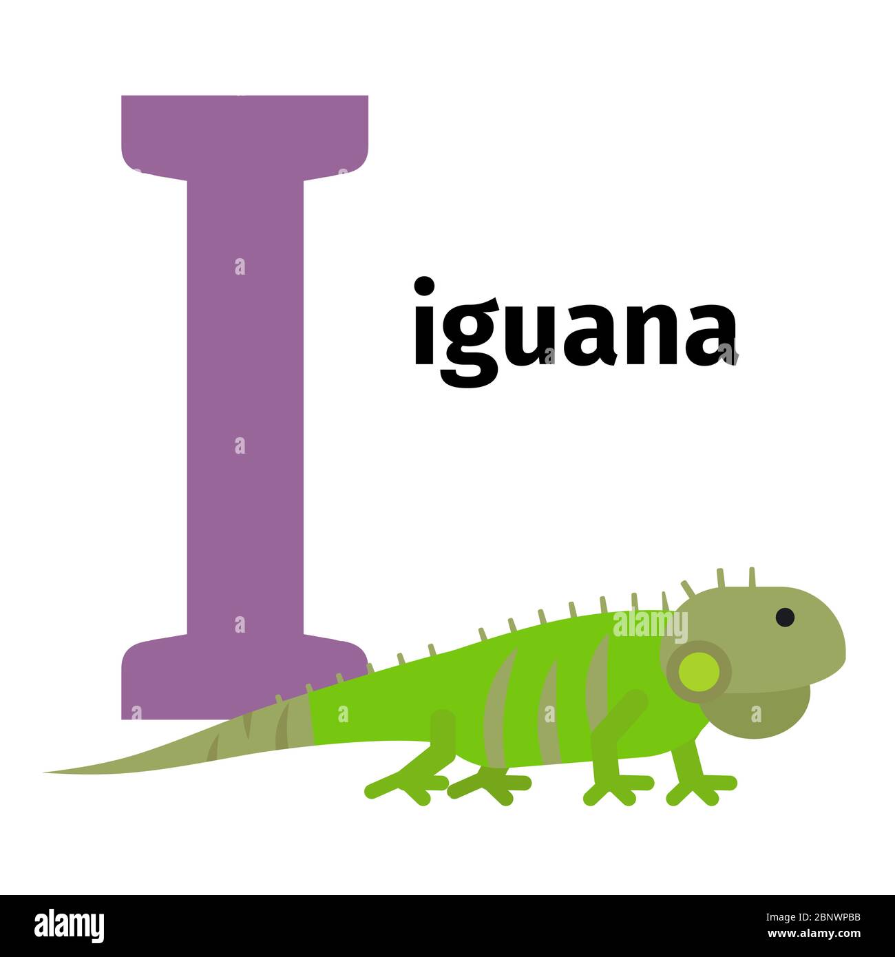 Englische Tiere Zoo Alphabet mit Buchstaben I. Iguana Vektor ...