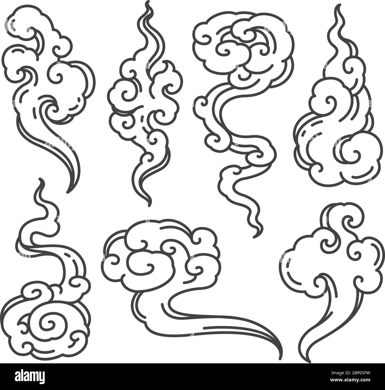 Orientalische Wolke Kunst Linie Vektor-Symbole. Japanisch, Chinesisch ...