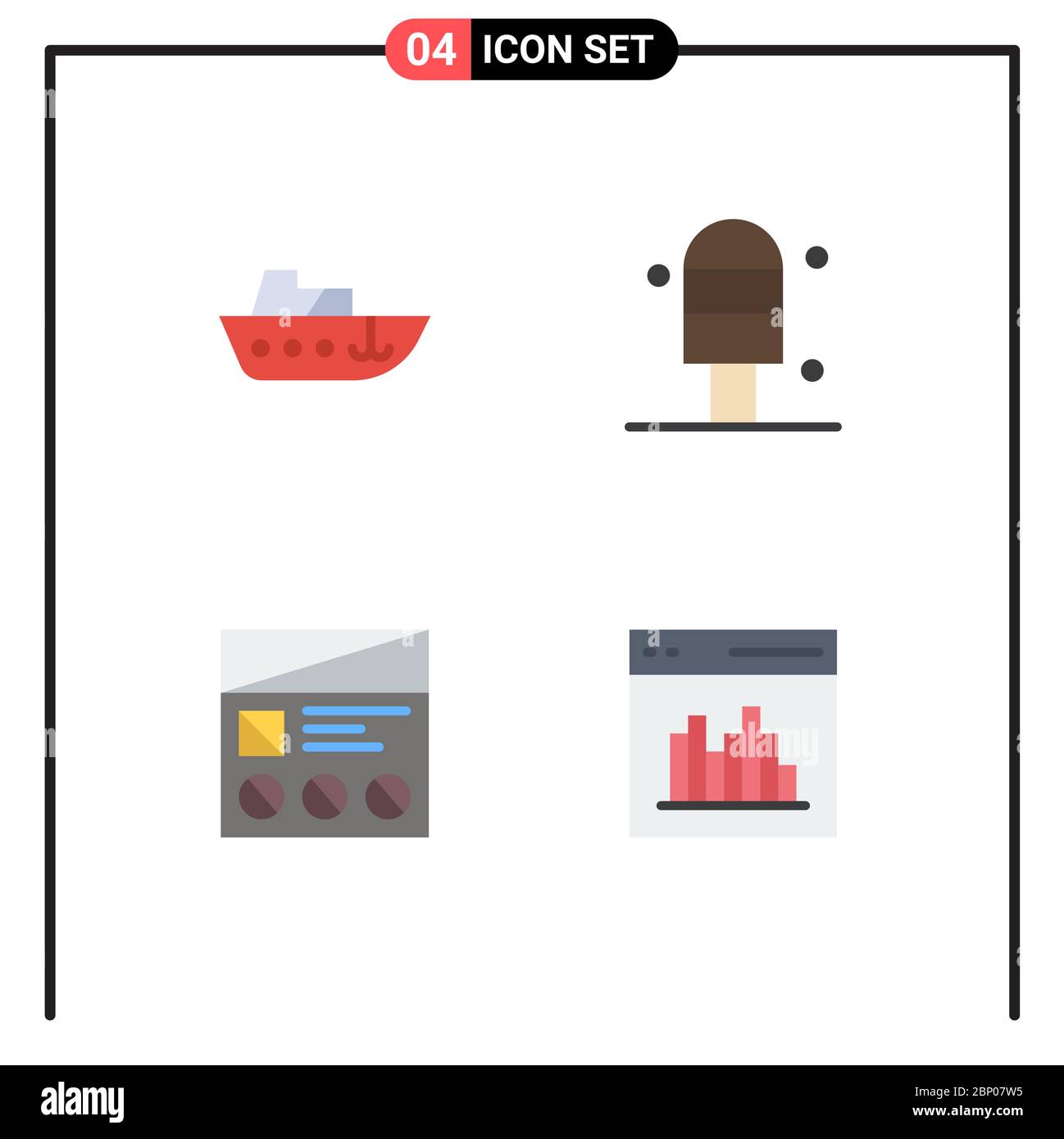 Modernes Set von 4 Flat Icons Piktogramm von Boot, ui, Yacht, Fi, App ...