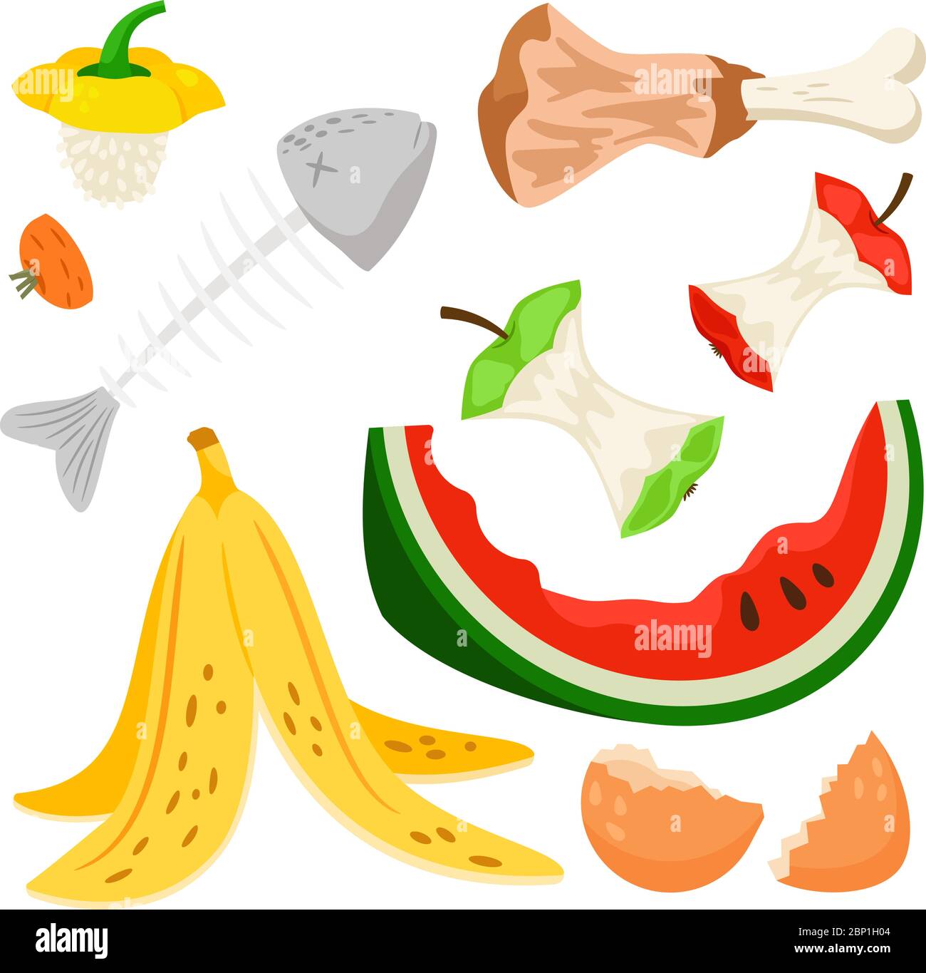 Organische Abfälle, Lebensmittelkompostsammlung isoliert auf weißem ...