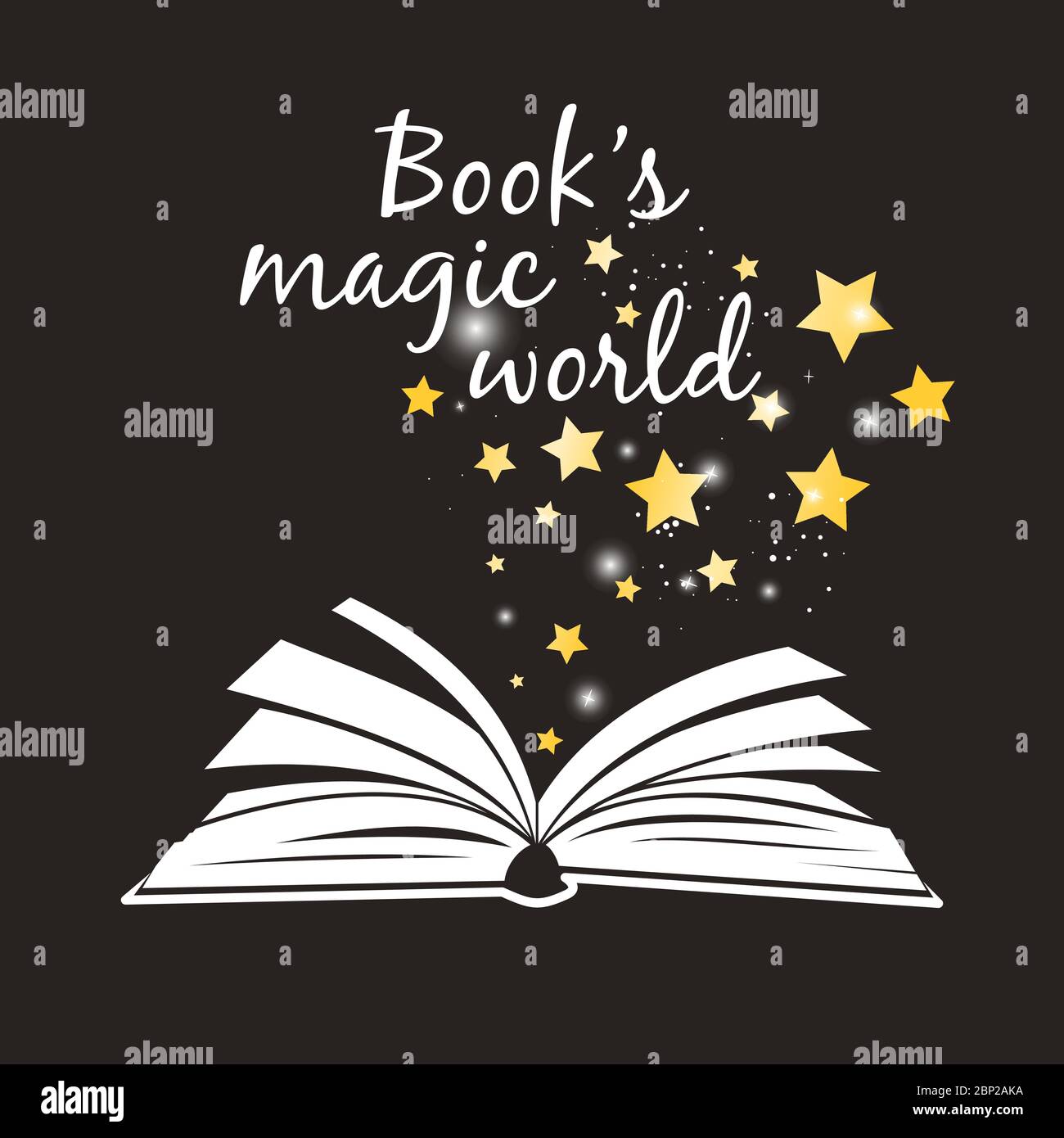 Bücher Magic World Poster. Offenes Buch mit weißen Seiten und goldenen ...