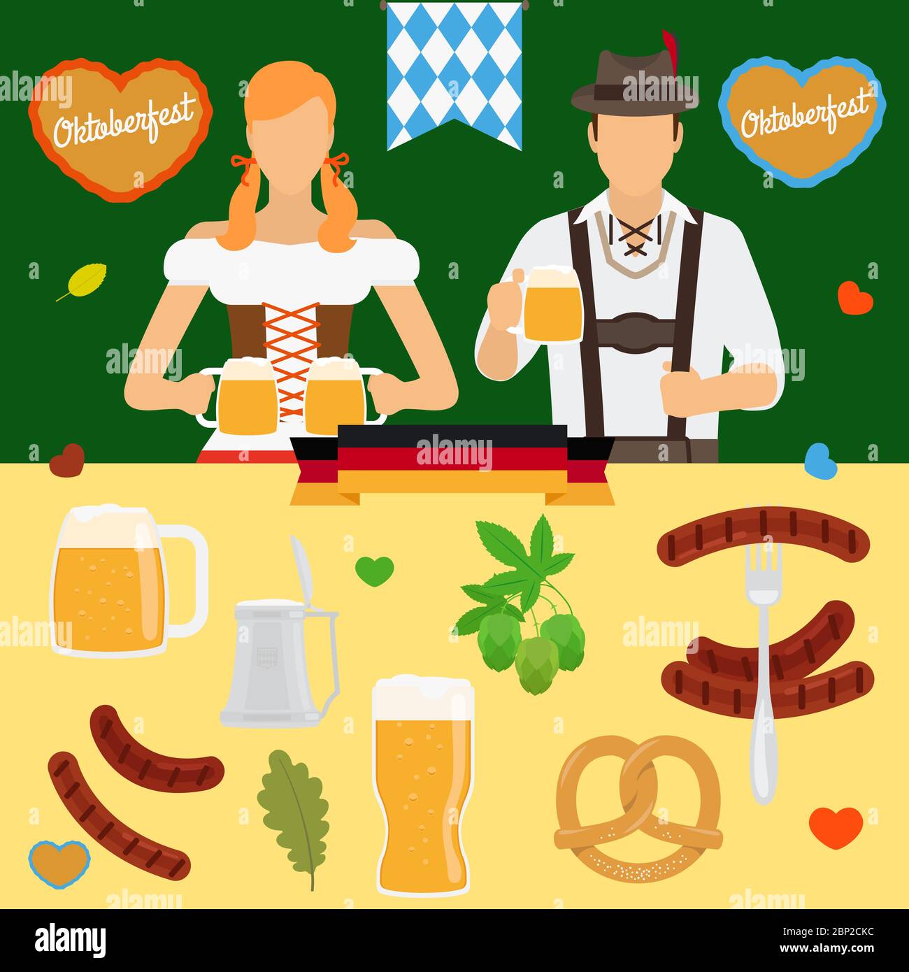 Symbole auf dem Oktoberfest. Deutschland Bierfest Oktoberfest farbige ...