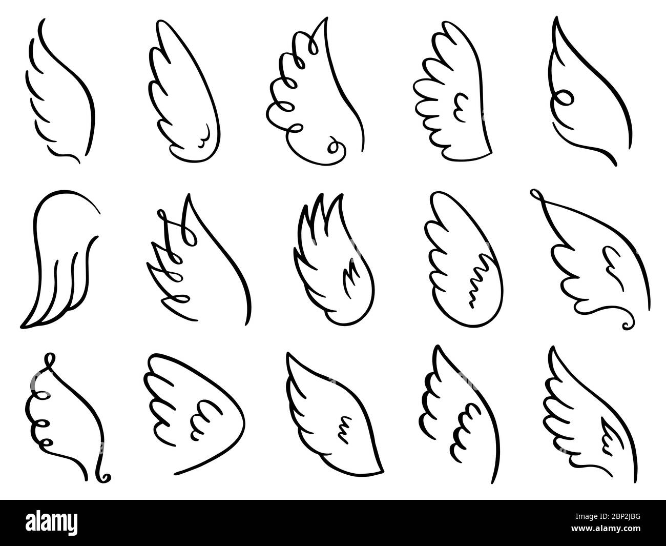 Doodle Wings. Hand gezeichnete Engel Flug Feder, elegante Engel Flügel ...