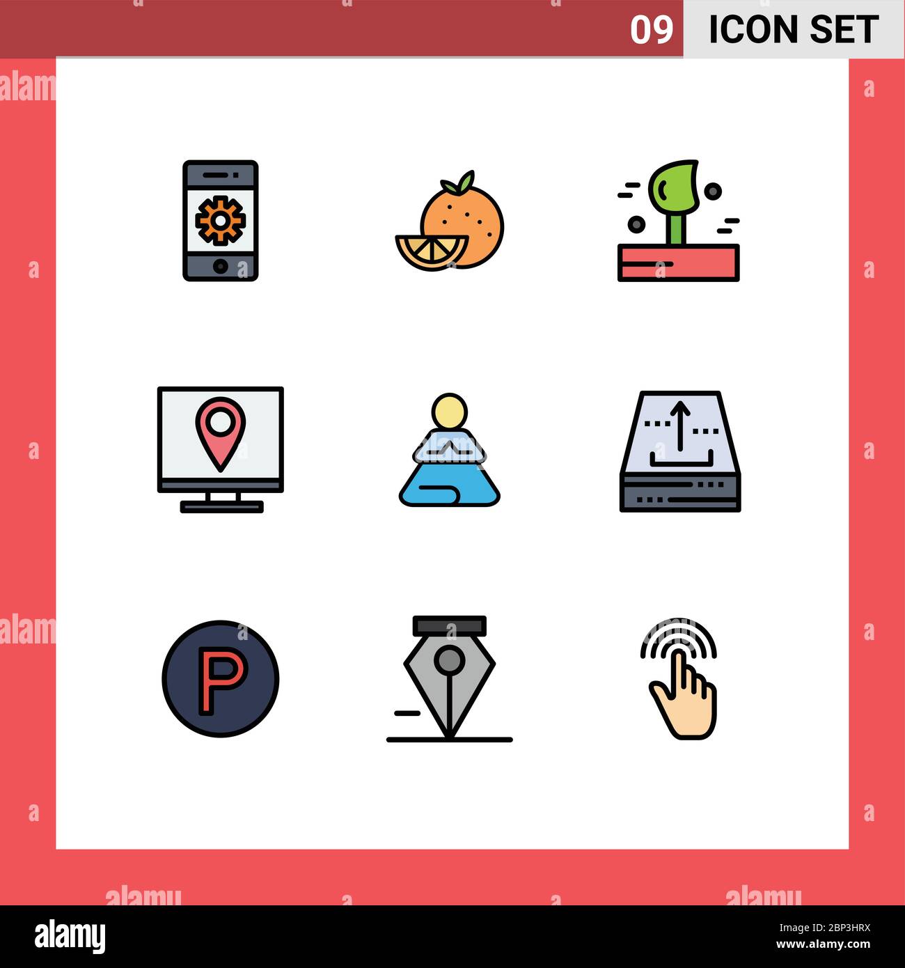 Piktogramm Set von 9 einfachen Filledline flache Farben der Seite ...