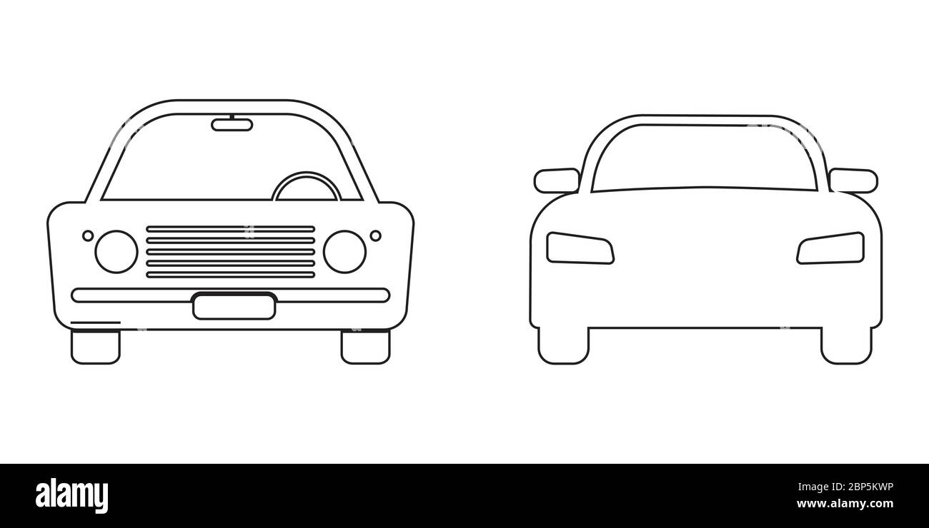 Auto Modern vintage Font View Outline Set. Schwarz-weiß Umriss ...