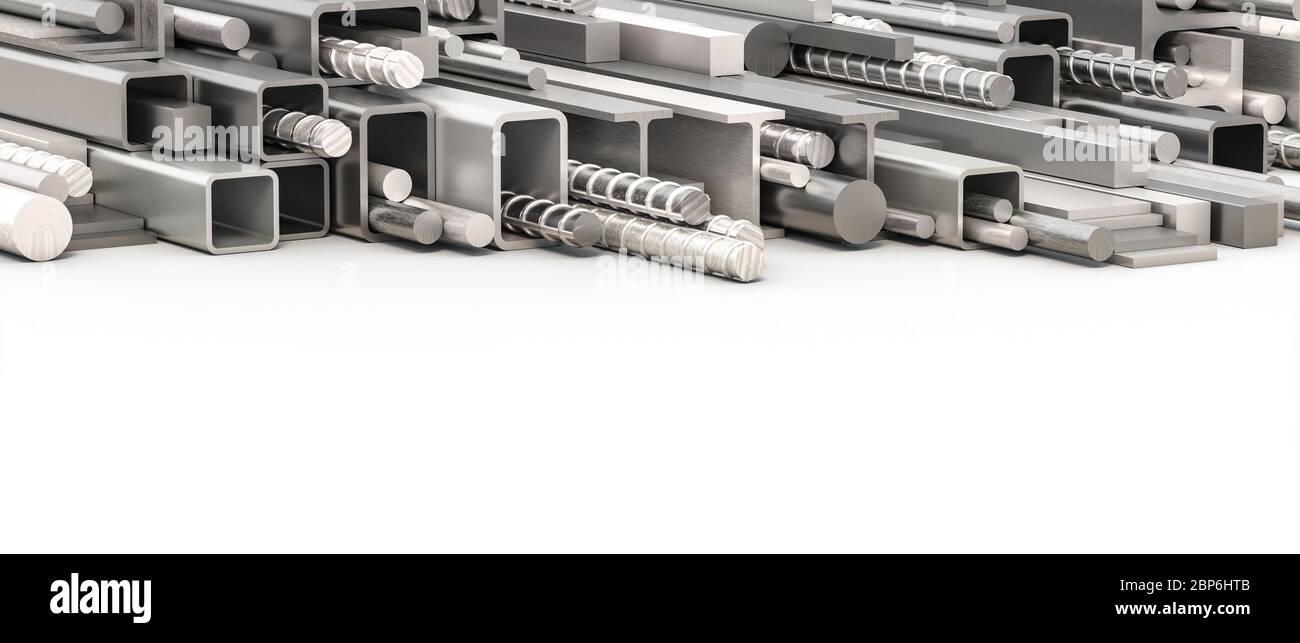 Metallprofile verschiedener Typen und Profile. Stahl und Aluminium. 3d ...