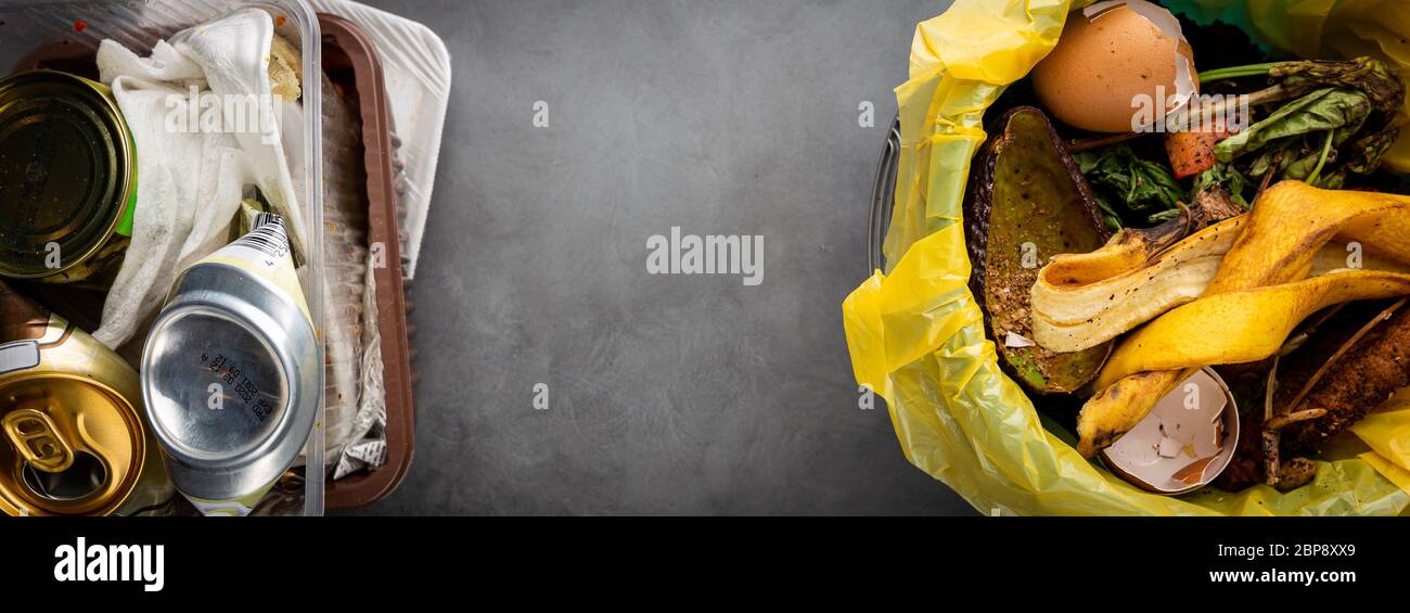 Organische Nahrung Abfälle in einen Eimer, Schuß von oben. Null Abfall ...