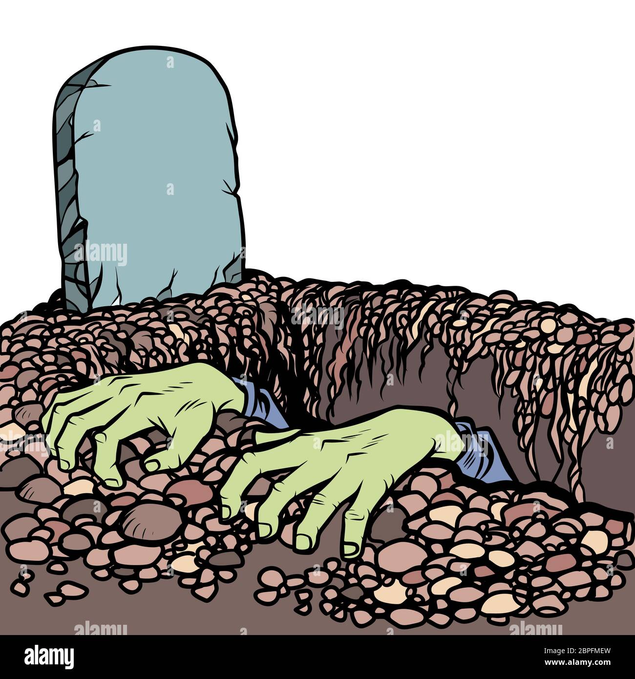 Das Grab ein Zombie. Toter Mann die Hände. Comic cartoon Pop Art retro ...