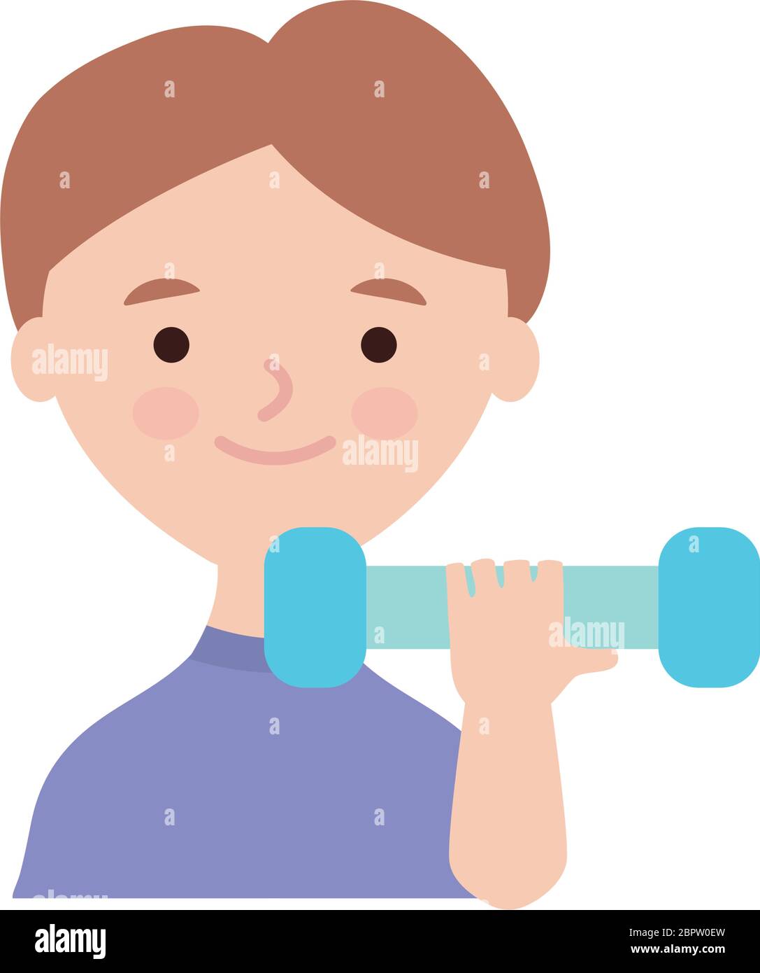 Cartoon Mann Heben Hanteln Symbol über weißem Hintergrund, flachen Stil ...