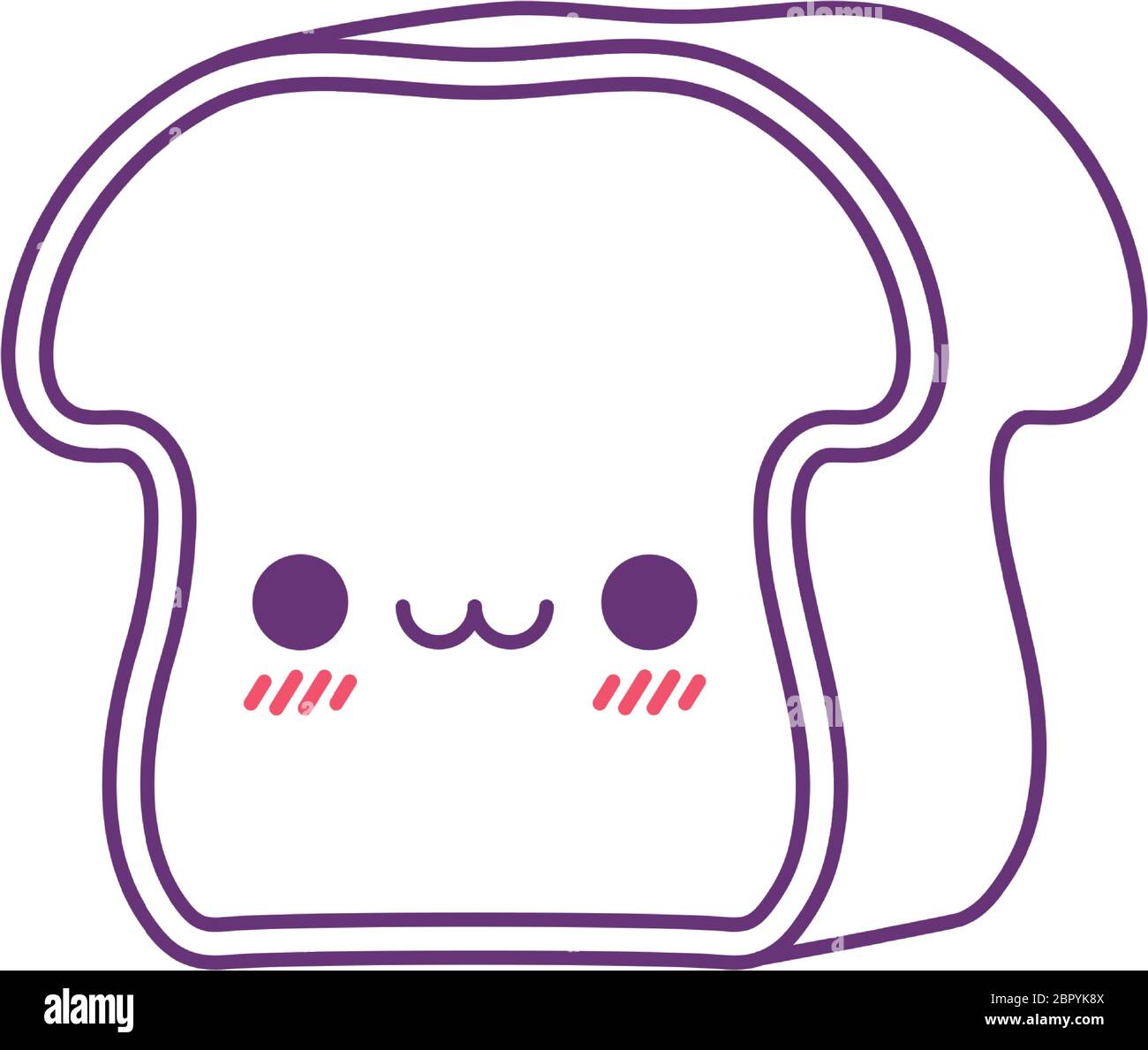 Brot Cartoon Linie Stil Icon Design, Kawaii Essen niedlich Ausdruck ...
