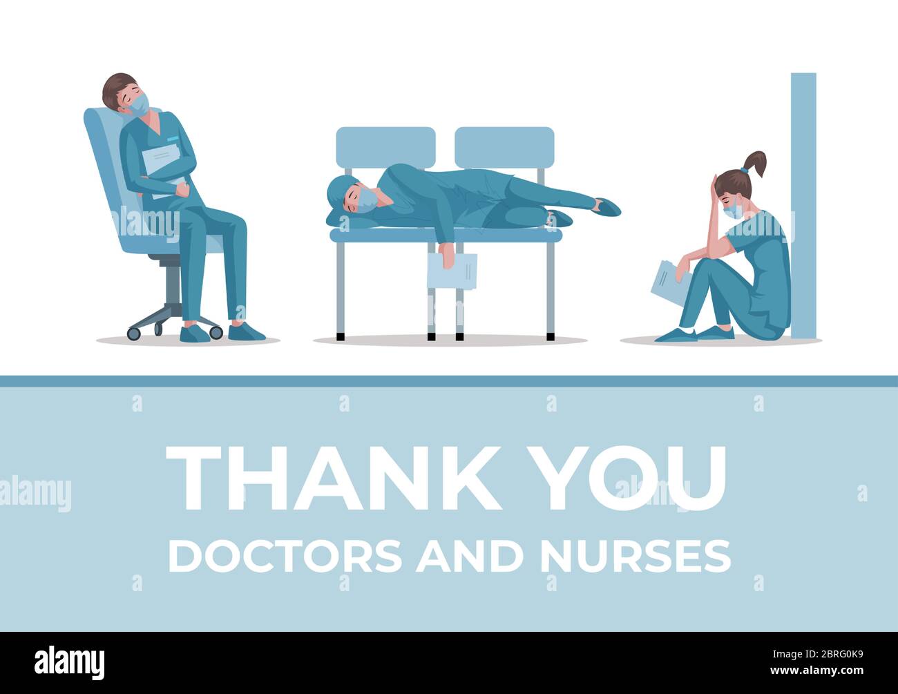 Danke, Ärzte und Krankenschwestern Vektor-Banner Design mit Text. Müde ...
