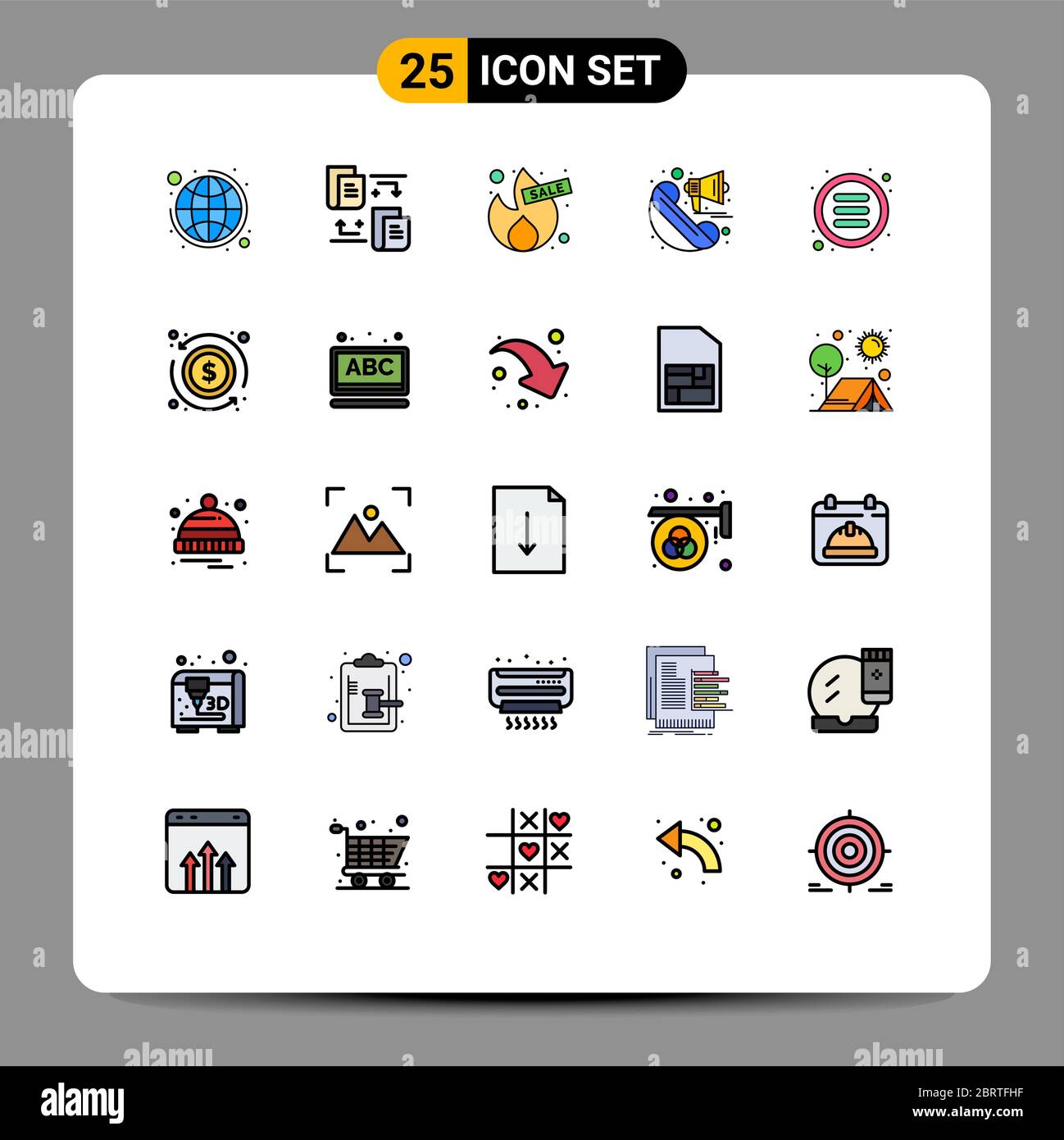 Set von 25 modernen UI-Symbole Symbole Symbole Zeichen für Menü, Liste ...