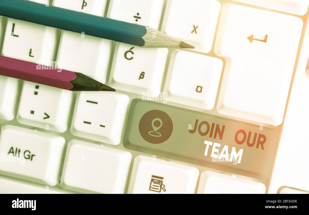Schreiben Hinweis angezeigt werden Sie Mitglied in unserem Team. Business Konzept für jemanden ...