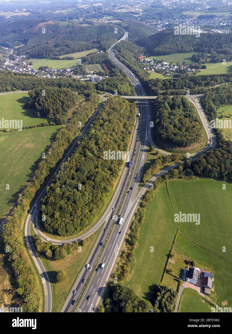 Autobahn A 45, Ausfahrt Lüdenscheid Nord, 30.08.2019, Luftaufnahme ...