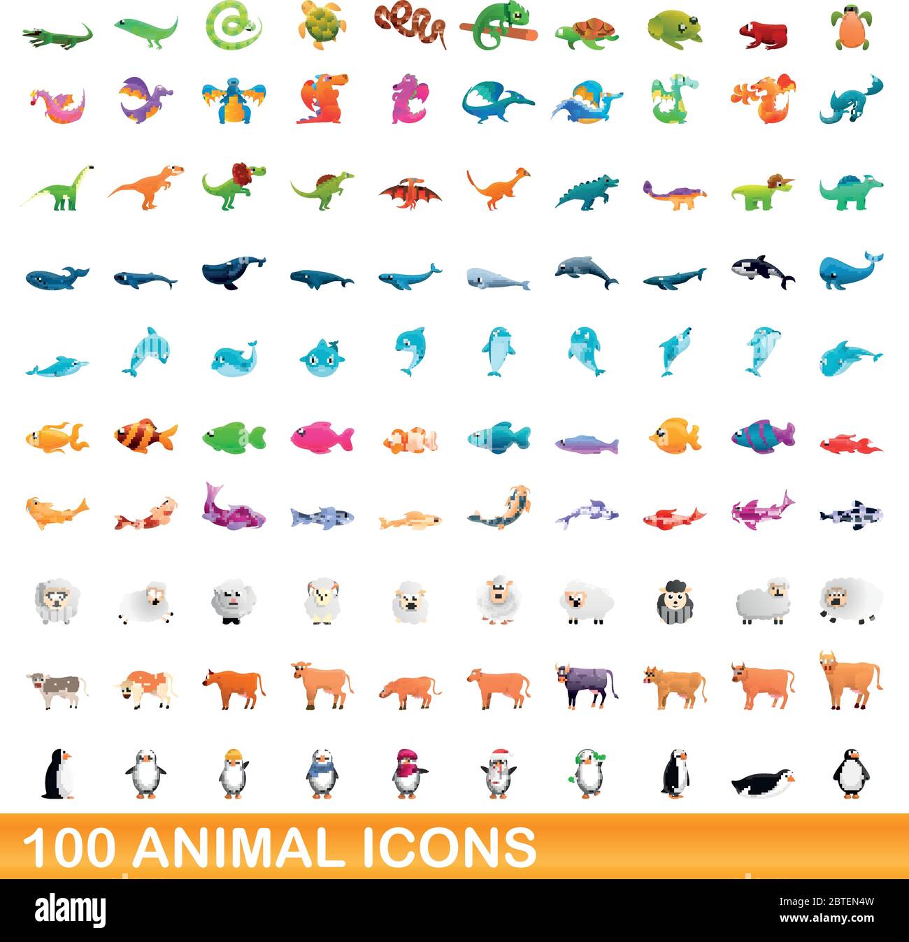 100 Tier Icons einstellen. Cartoon Abbildung: 100 Tier icons Vektor auf ...
