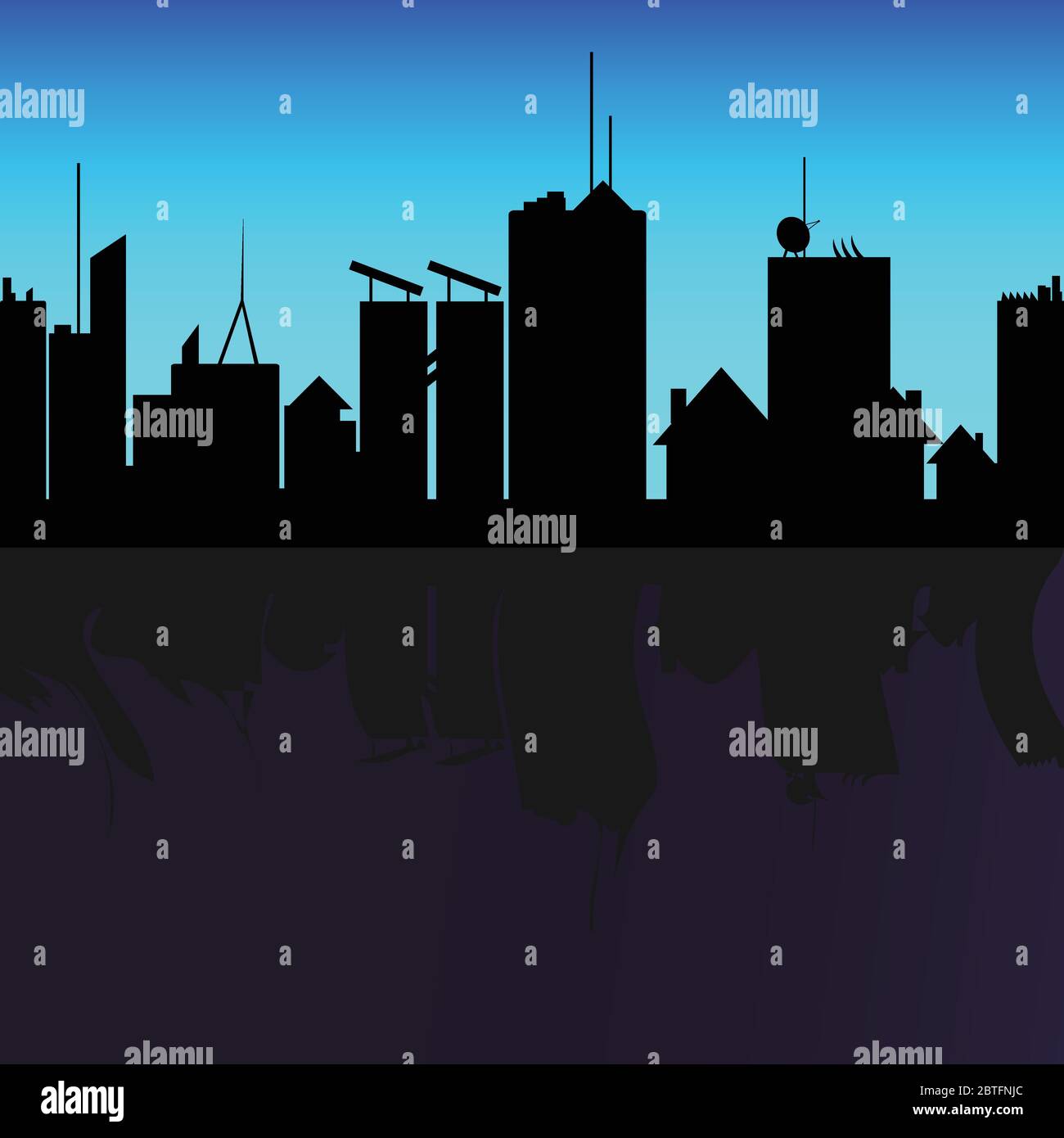 Stadt schwarz Silhouette Schatten auf Fluss Vektor-Illustration Stock ...