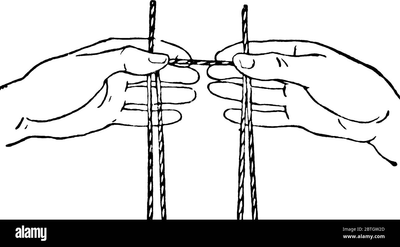 Abbildung zeigt das Binden eines Knotens mit den Händen, Vintage ...