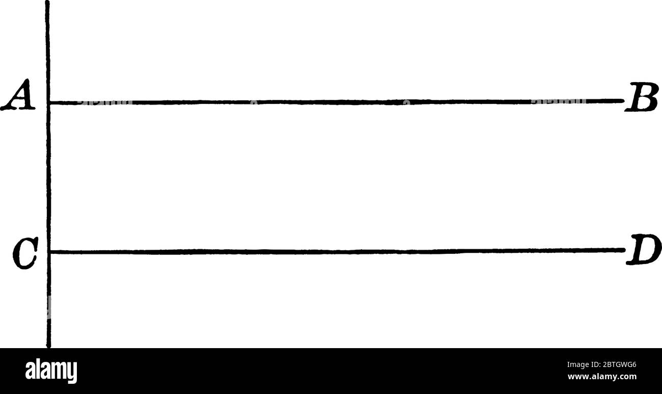 Zwei parallele Linien ab und CD, die senkrecht zur dritten Linie stehen ...