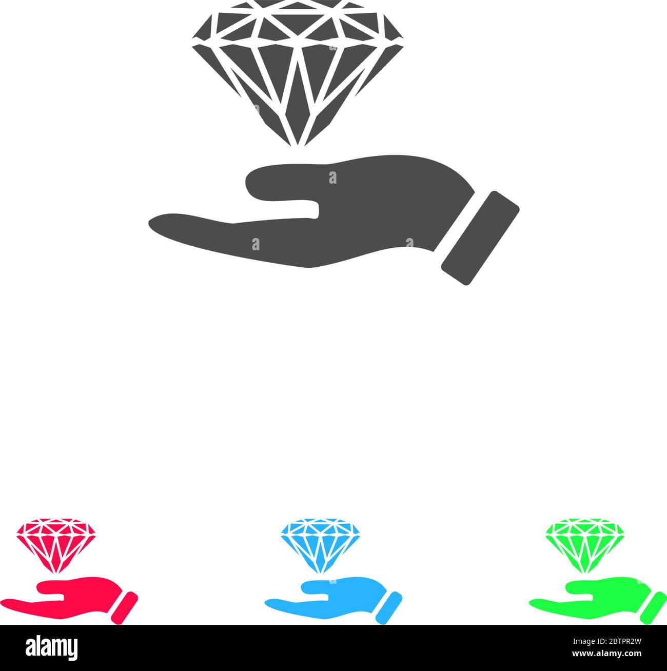 Hand und Diamant-Symbol flach. Farbpiktogramm auf weißem Hintergrund ...