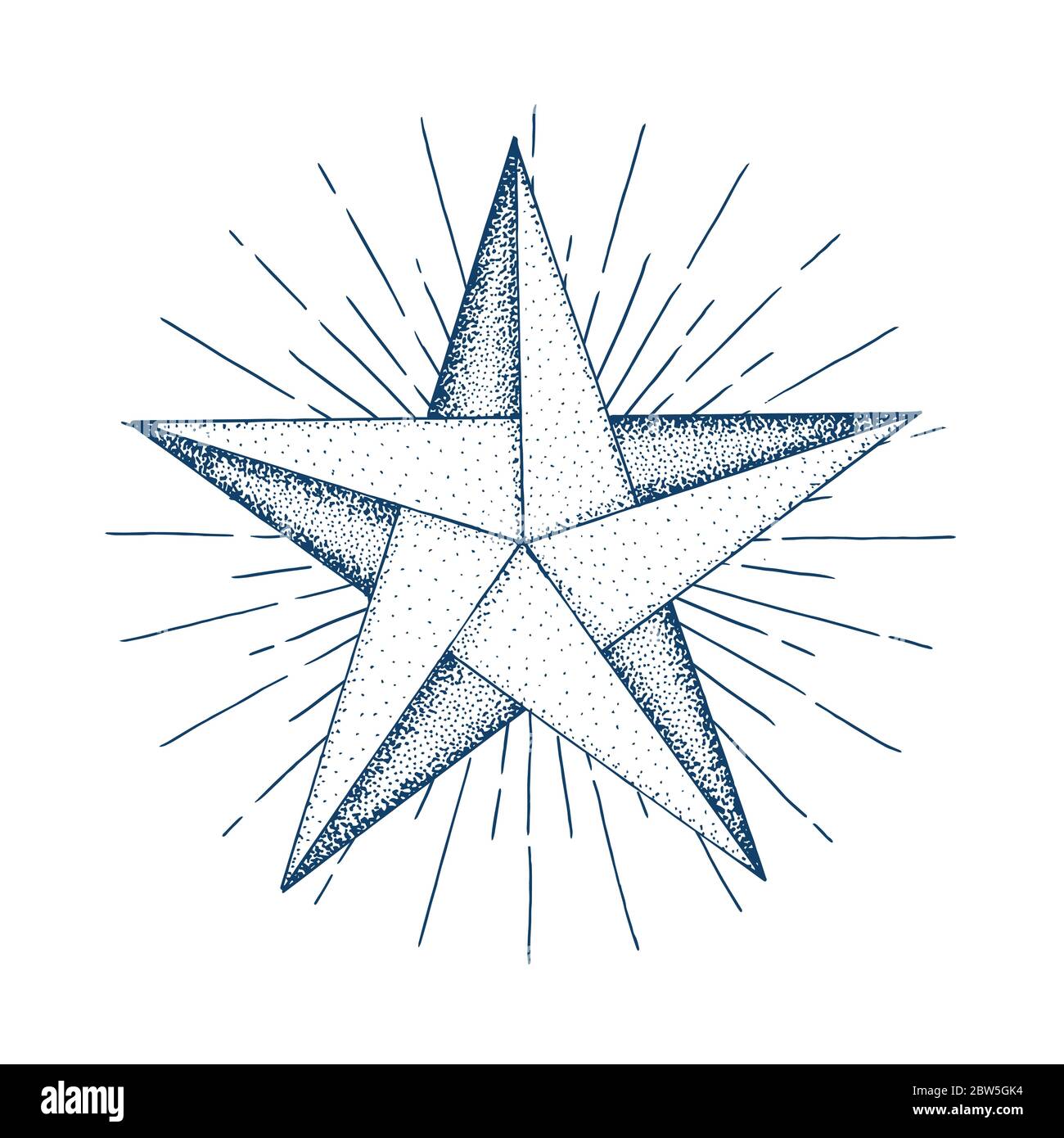 Stern. Handgezeichneter Stern mit Streifen Vektor-Illustration. Origami ...