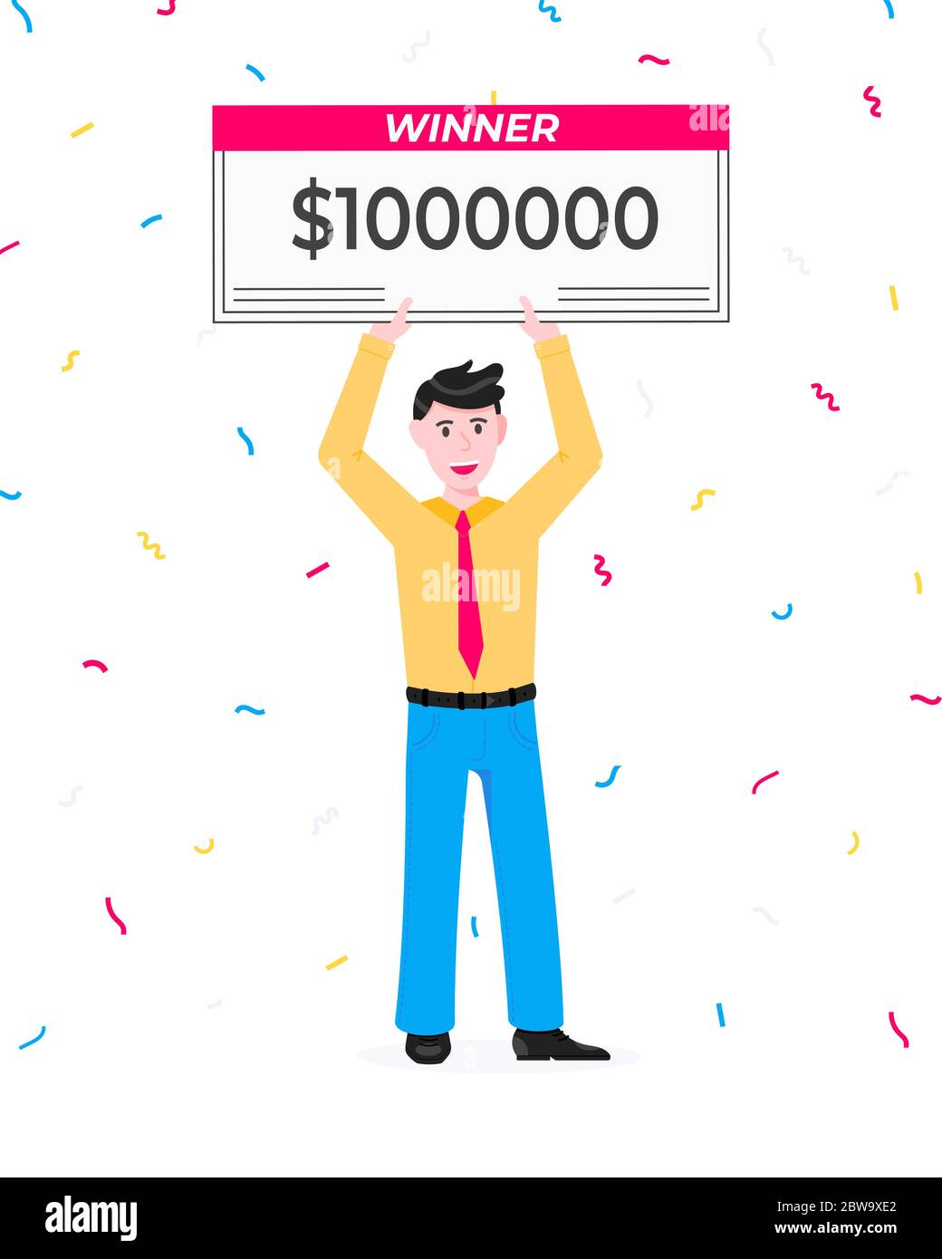 Glückliche Lotterie Gewinner mit großen Preis Gehaltsscheck Stock ...
