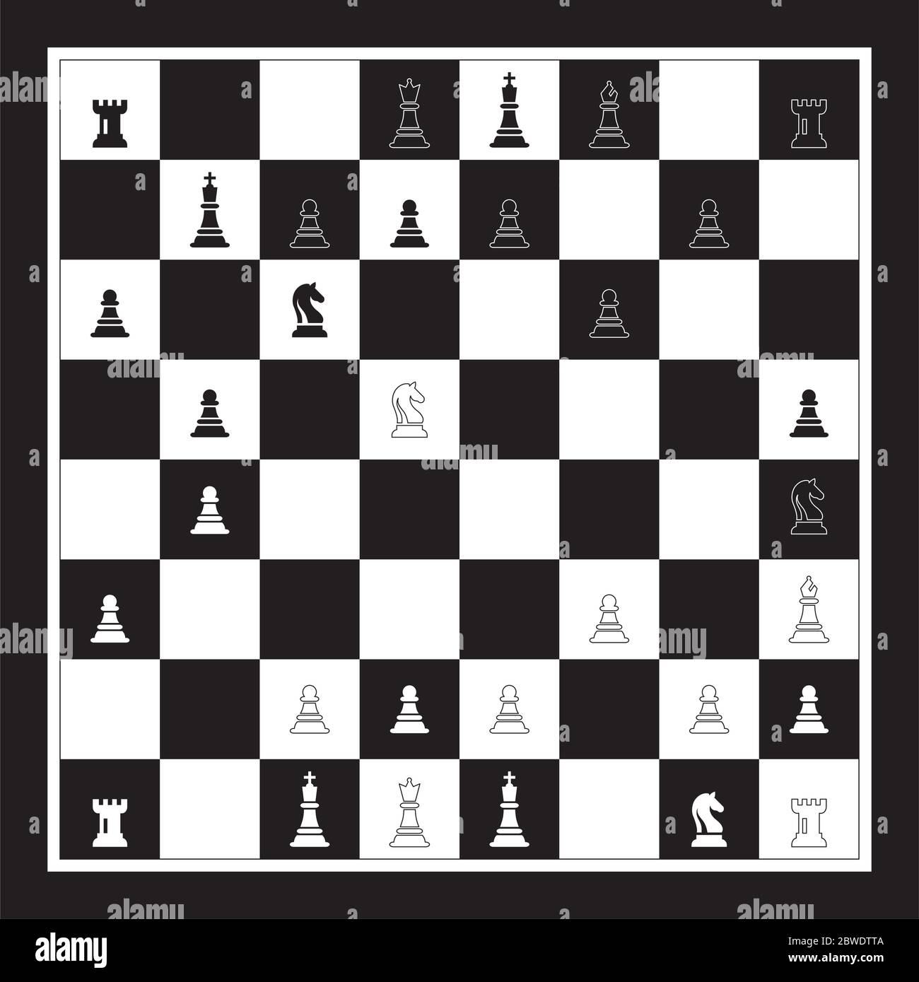Schach Spiel mit Schwarz und Weiß Schachbrett. Schachfiguren König ...