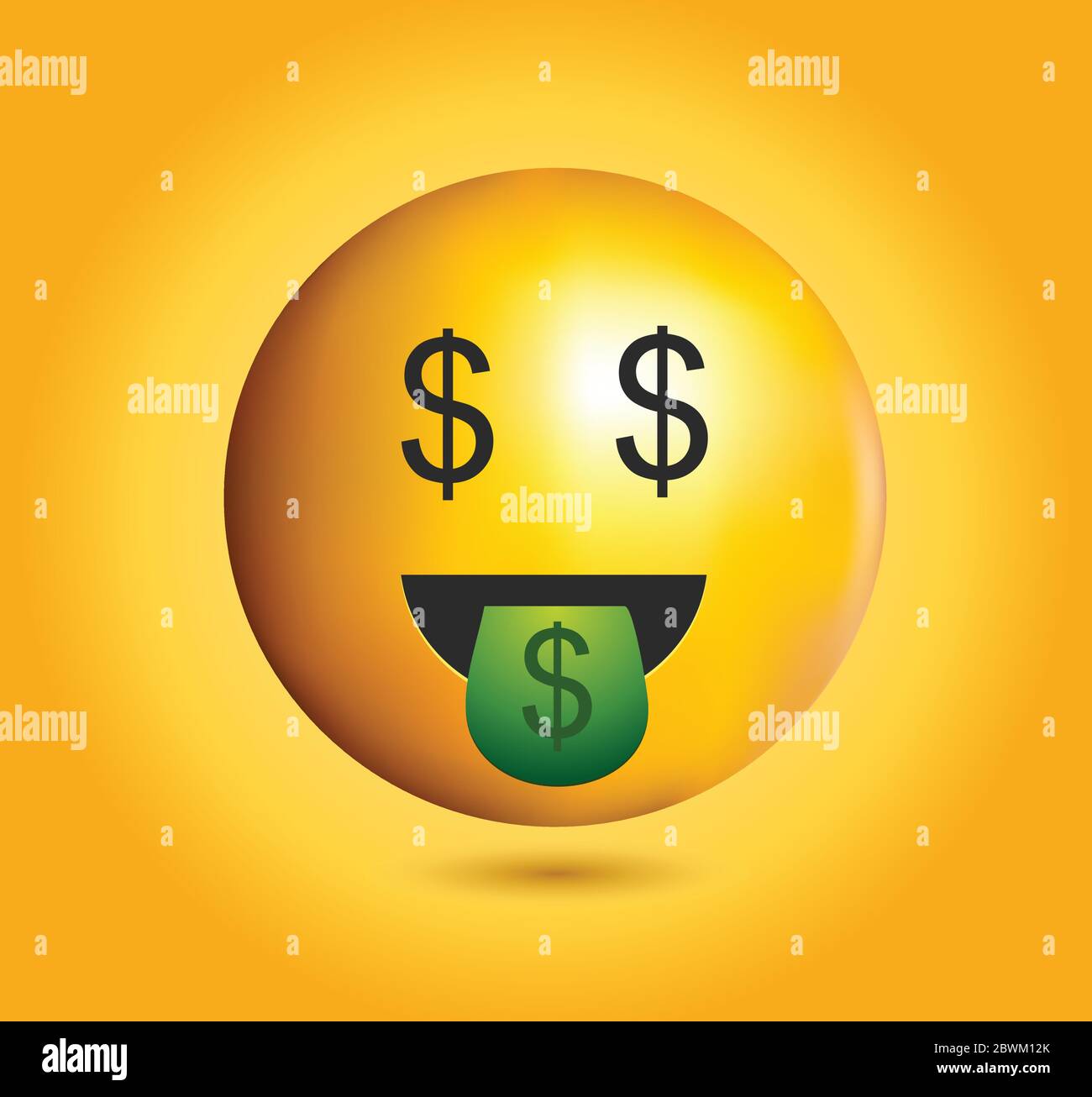 Hochwertiges Emoticon auf gelbem Hintergrund.Dollar Zeichen Emoji Augen ...