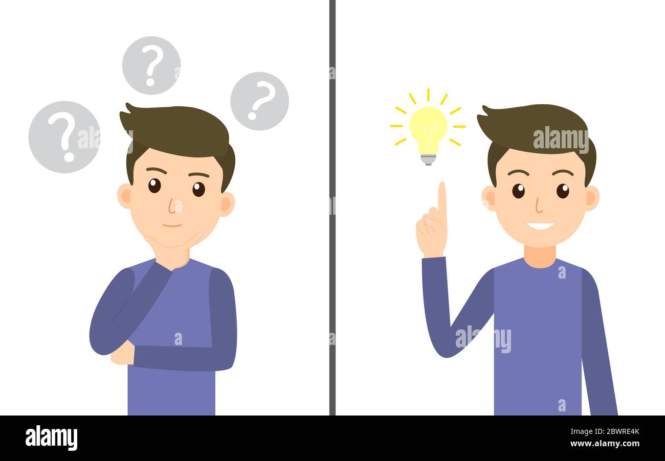 Vektor-Illustration eines Mannes denken mit vielen Blase Fragen und ... Vektor-Illustration eines Mannes denken mit vielen Blase Fragen und ...