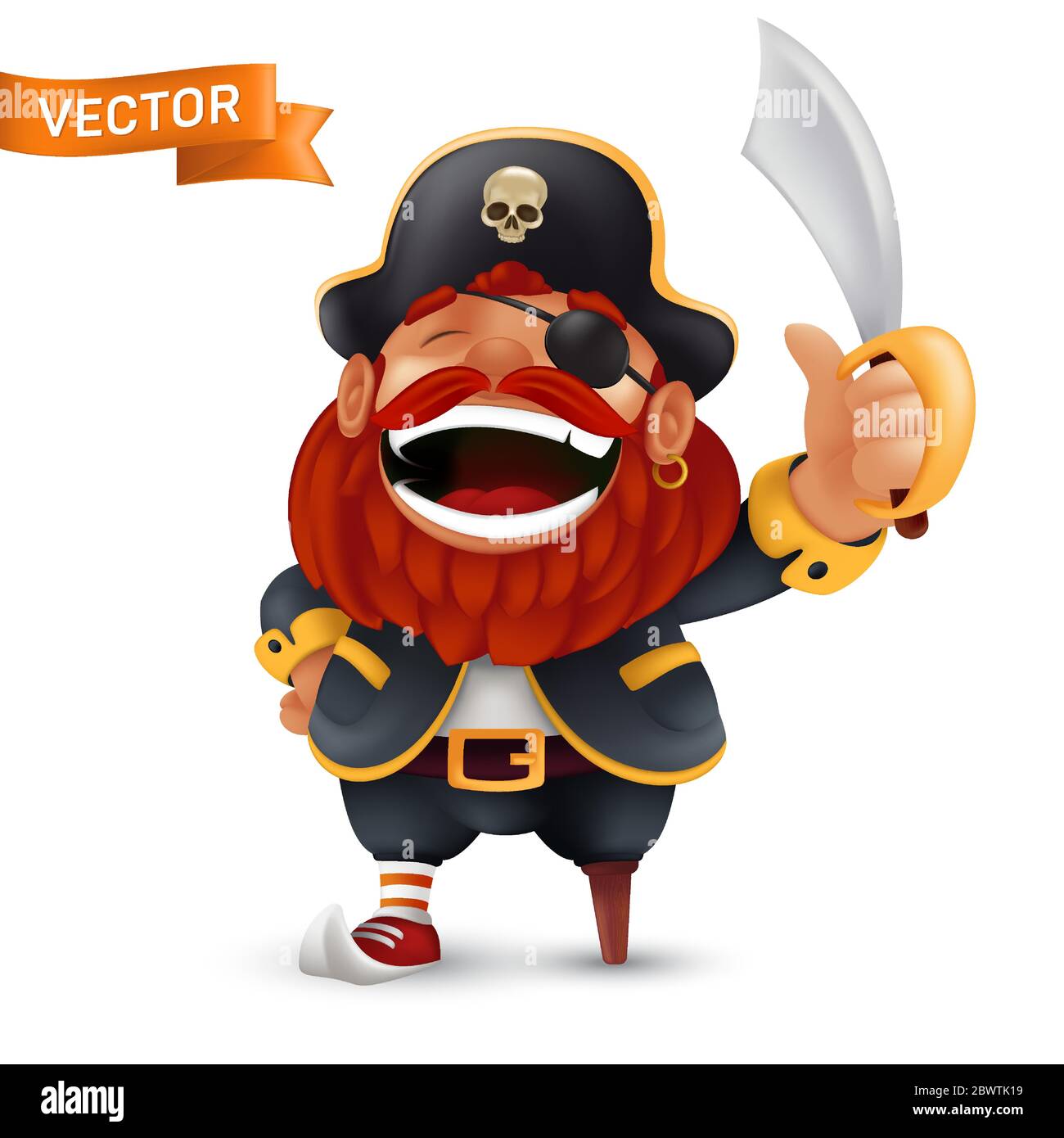 Lustige Lachende Rotbärtige Piratenfigur Mit Säbel Oder Schwert In